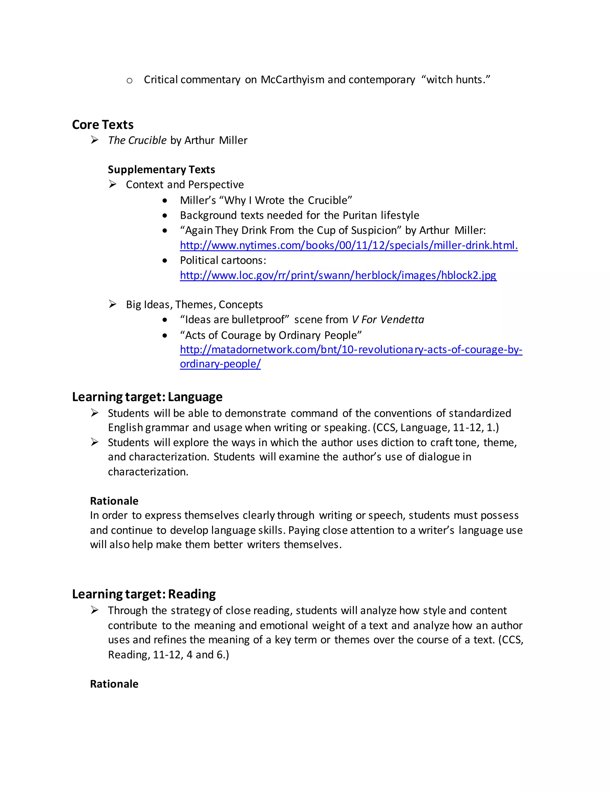 The Crucible Unit | DOCX