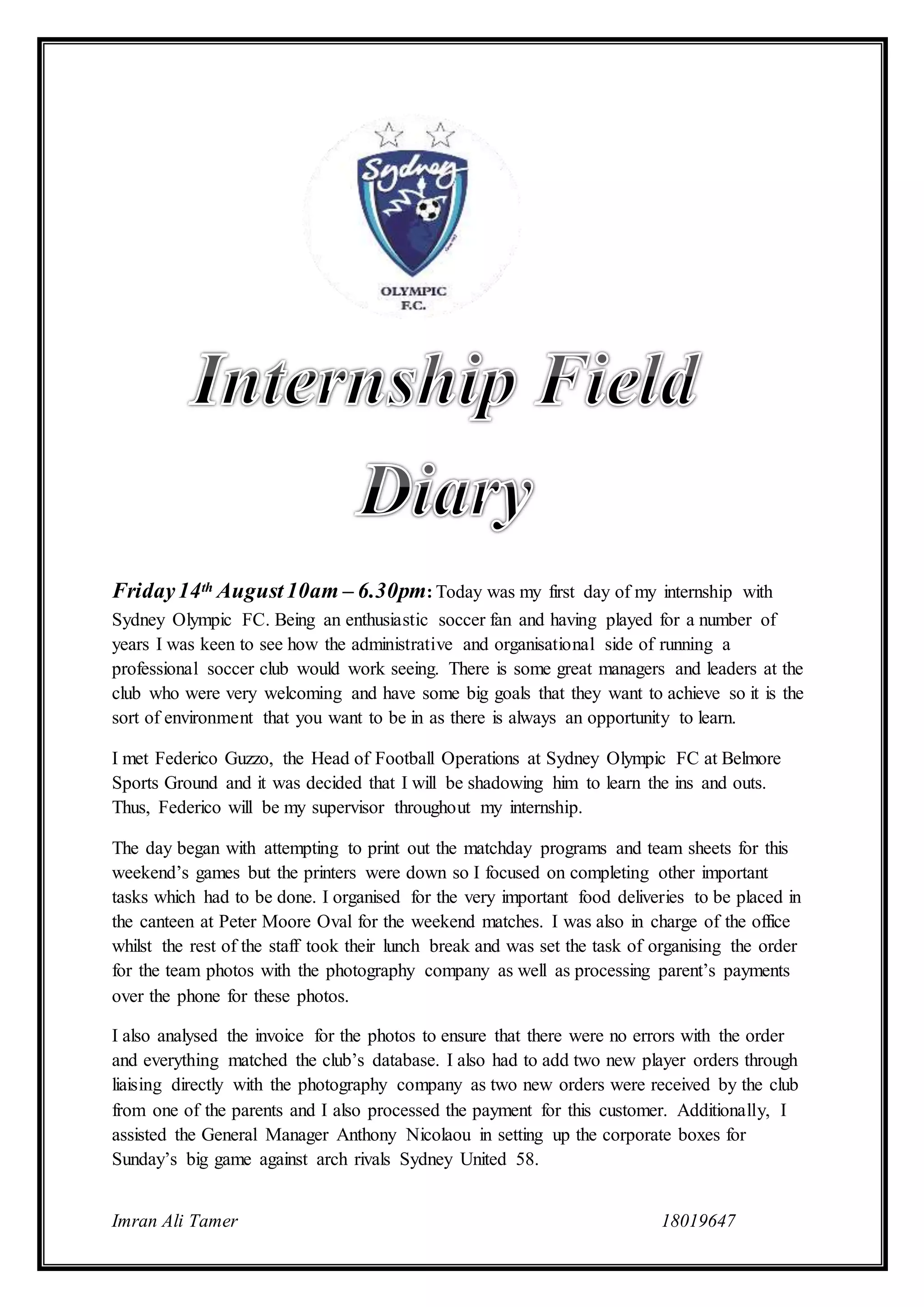 Internship Field Diary | PDF