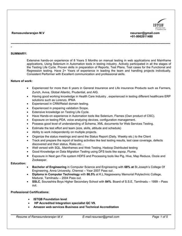 Ramasundararajan MV_Resume | PDF