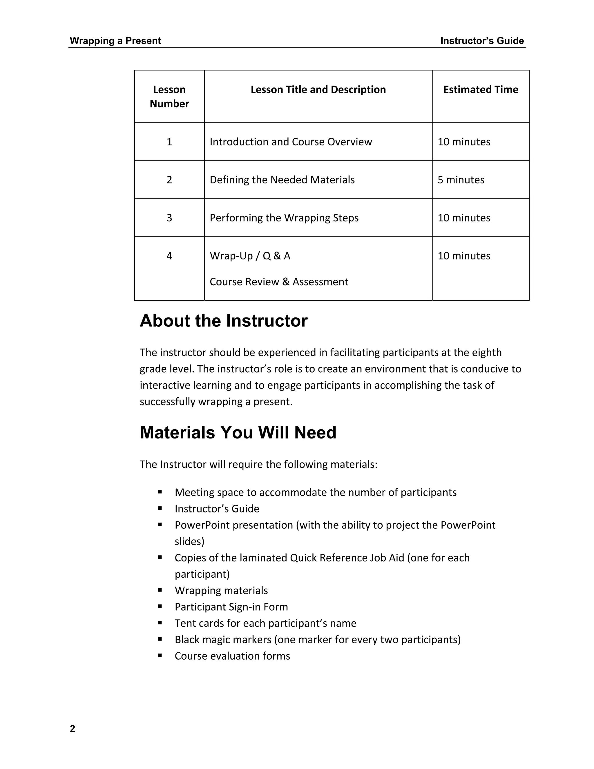 Instructor's Guide - Wrapping a Present | PDF