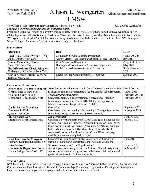 Allison Weingarten resume December 2016 | DOCX | Government Support and ...