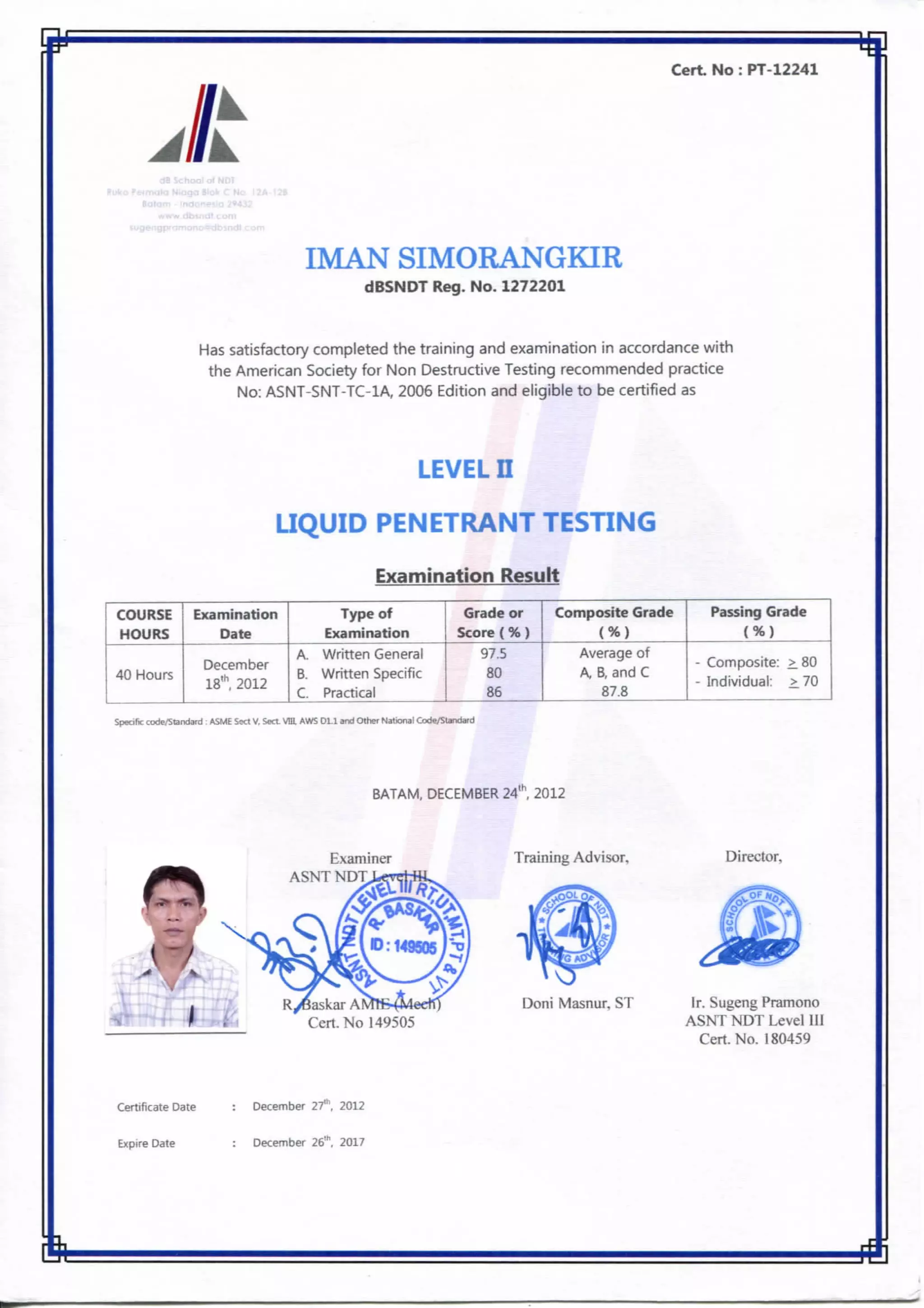 Certificate of PT SNT Level II | PDF