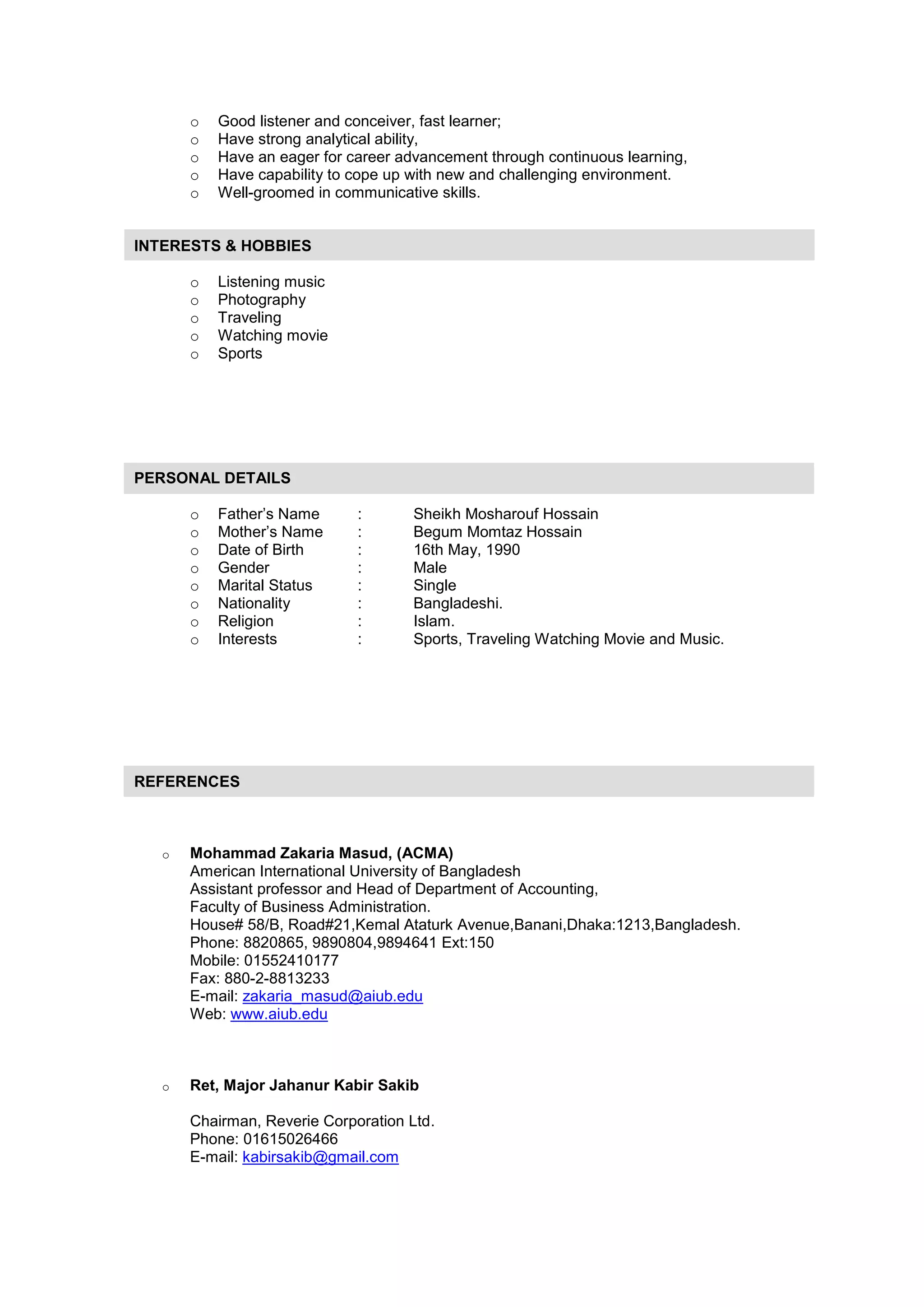 Riyad_Resume-recent updated.Sakib ref-2 | PDF | Business | Business and Finance