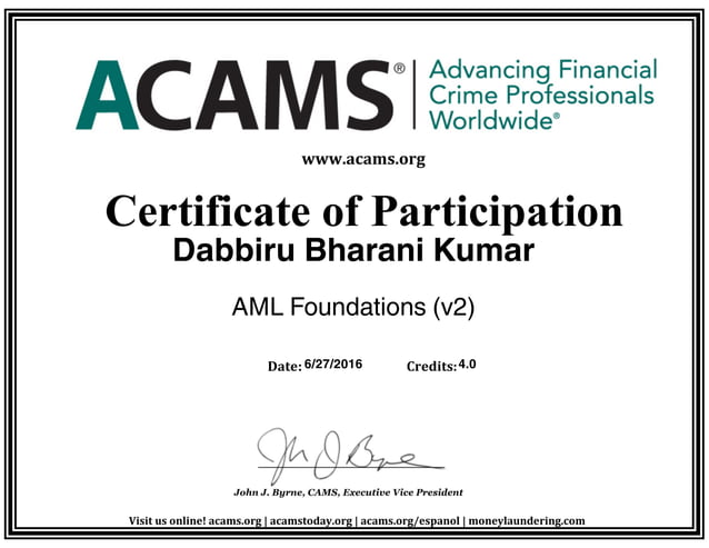 ACAMS Foundation Certificate | PDF