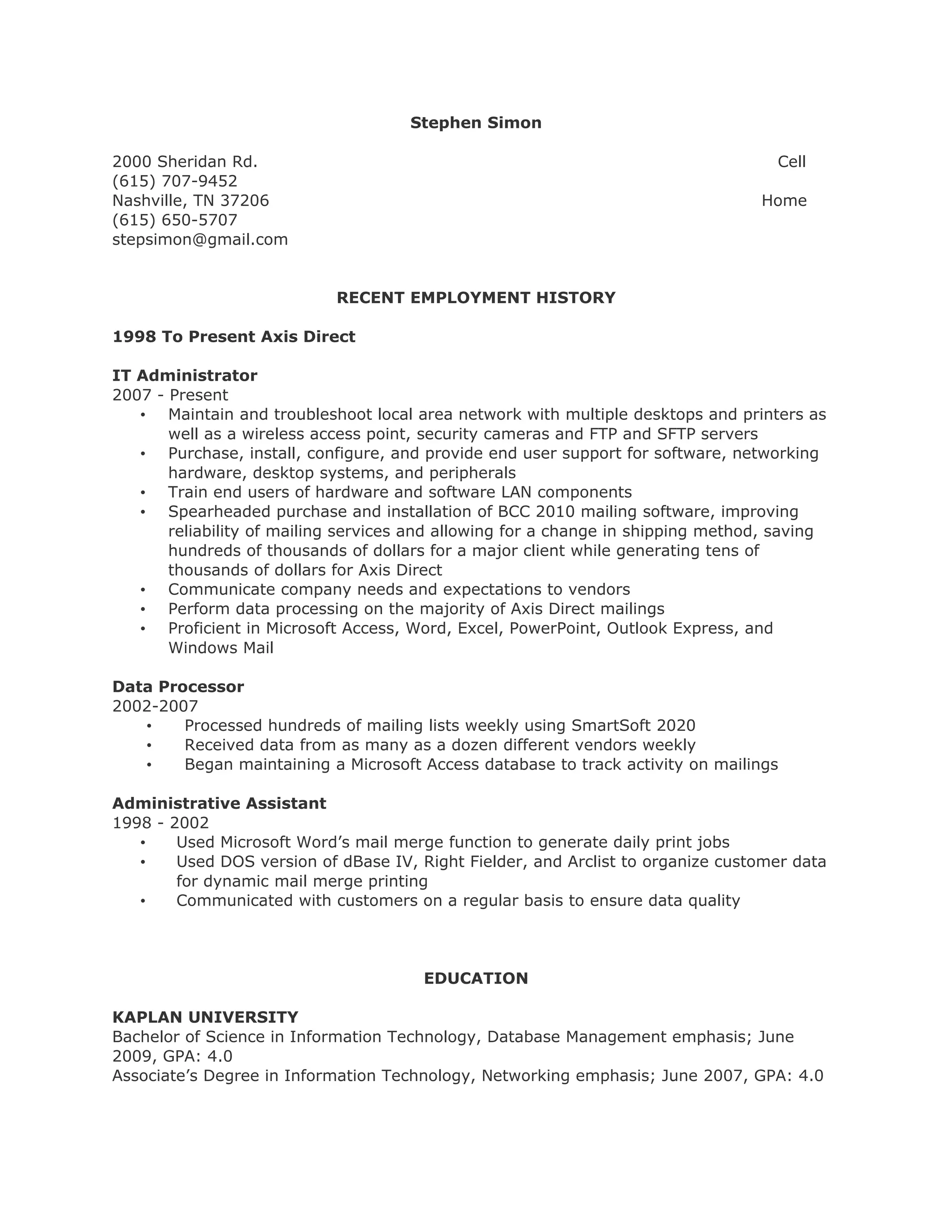 Stephen Simon Resume | DOC