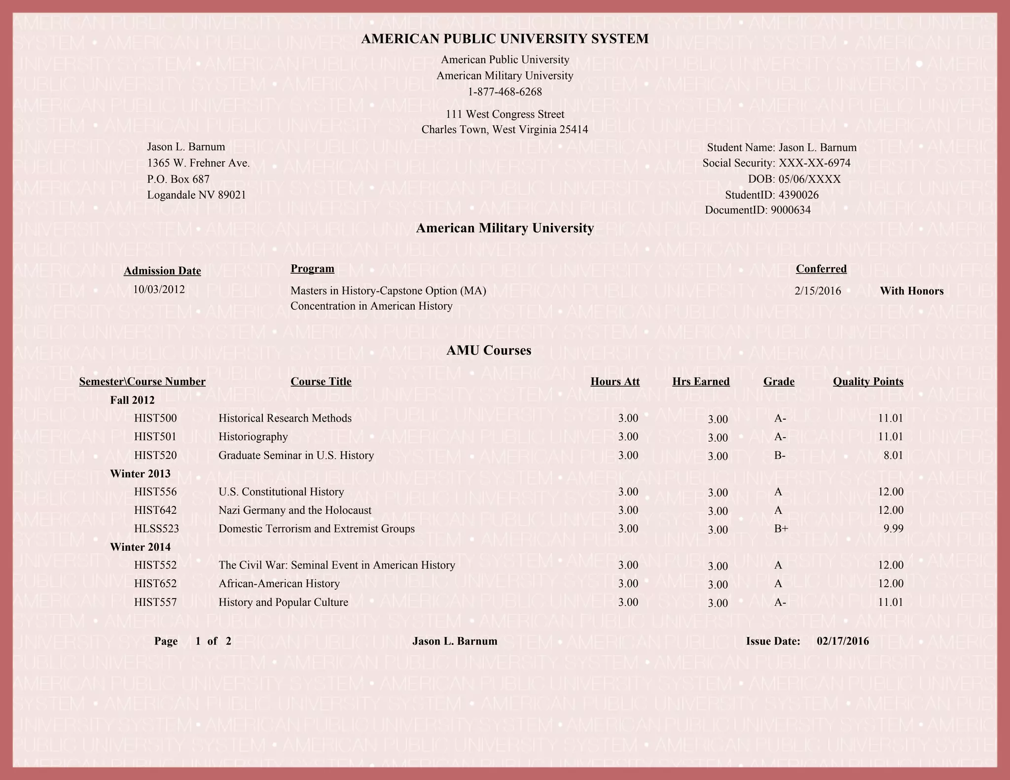 2016 APUS Official Transcript | PDF