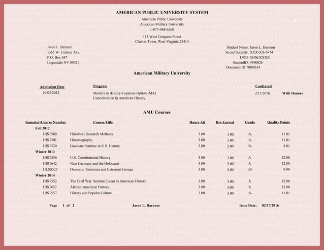 2016 APUS Official Transcript | PPT | Free Download