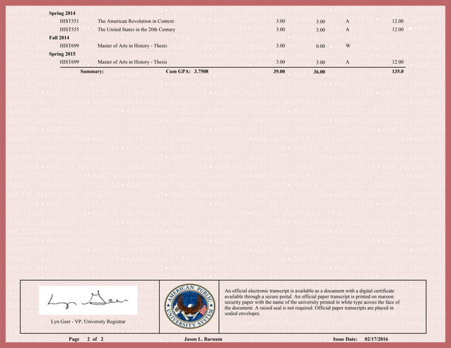 2016 APUS Official Transcript | PPT | Free Download