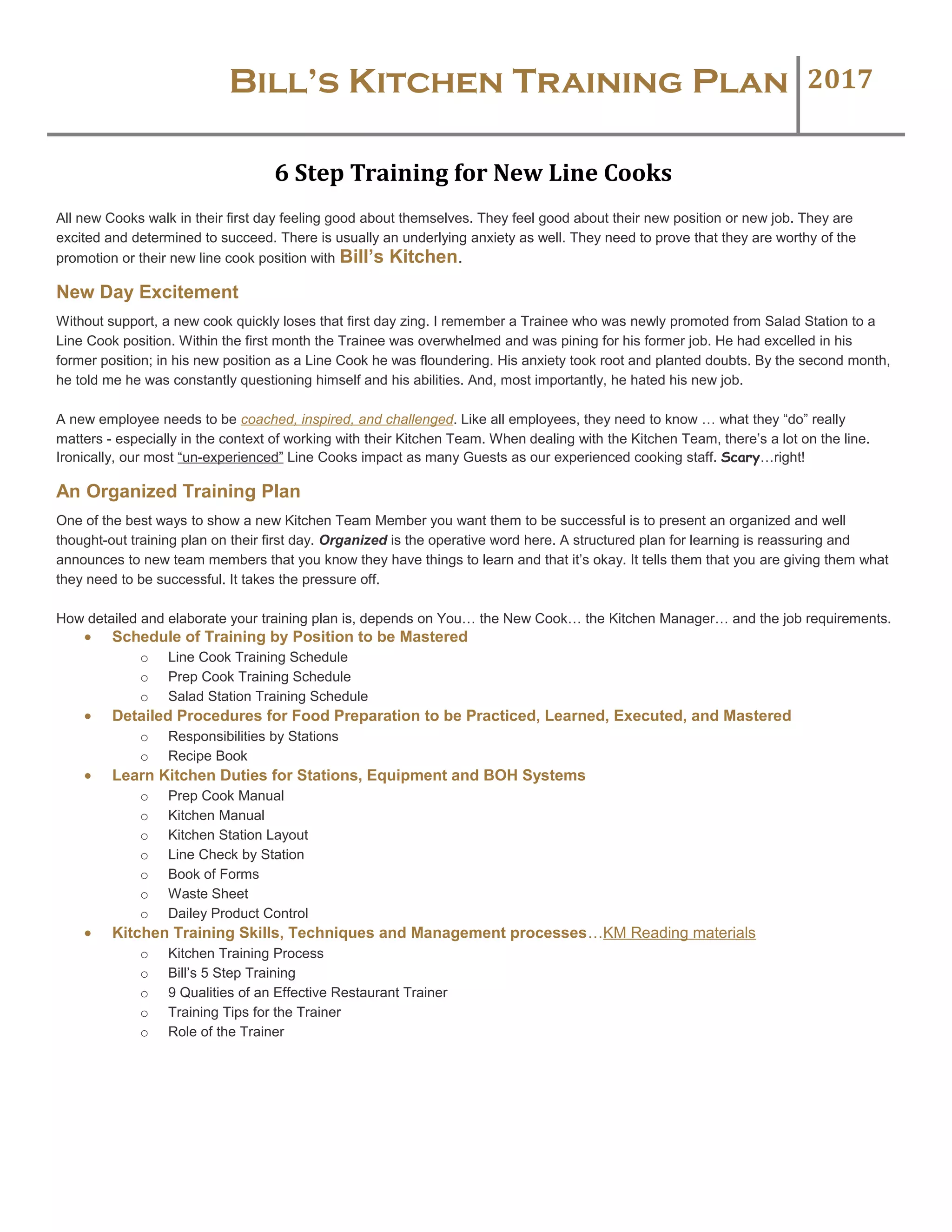 Bill's Kitchen Training Process | DOC