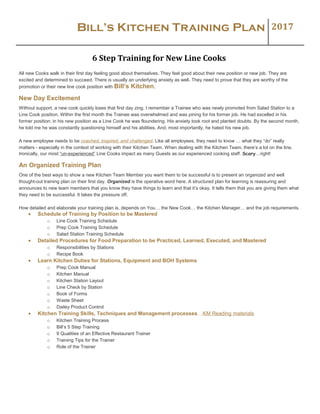 Bill's Kitchen Training Process | DOC