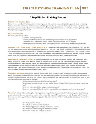 Bill's Kitchen Training Process | DOC