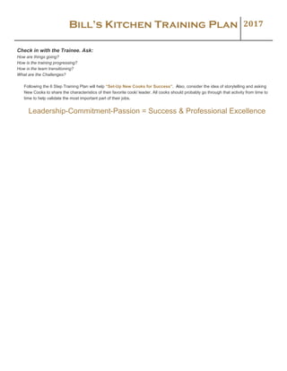 Bill's Kitchen Training Process | DOC