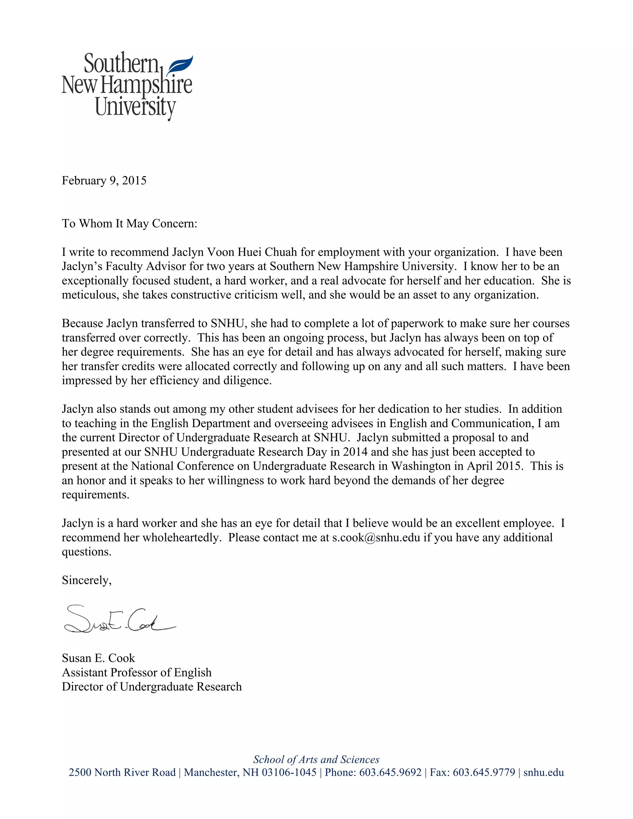 Jaclyn Letter of Rec | PDF