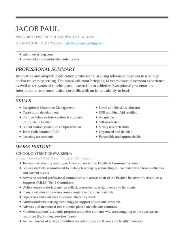 Jacob Paul Resume (2016-17 Best) | PDF