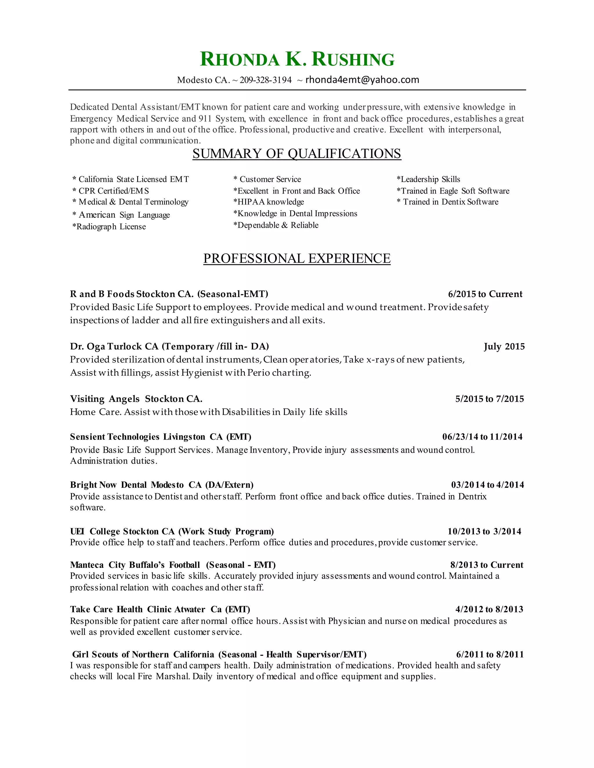 DA and EMT Resume | DOCX