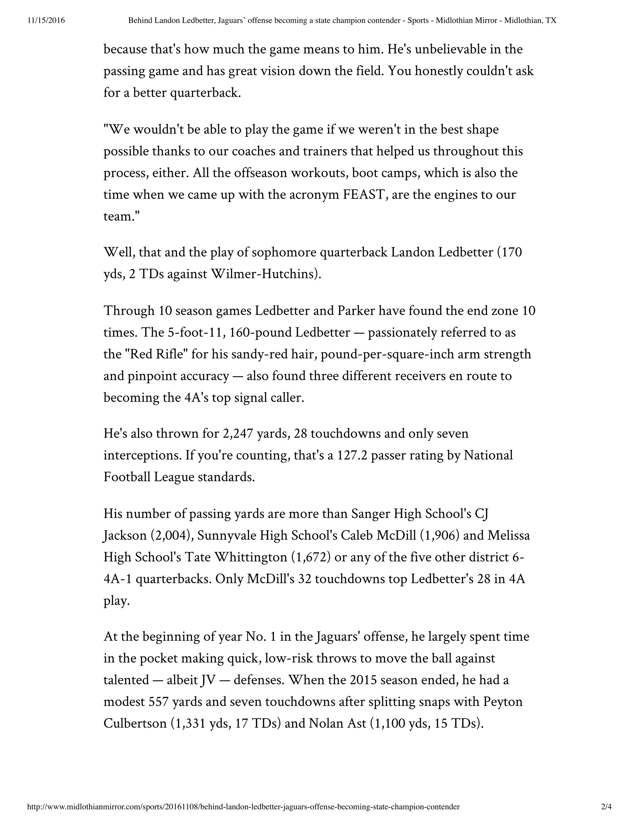 Behind Landon Ledbetter, Jaguars' offense becoming a state championship ...