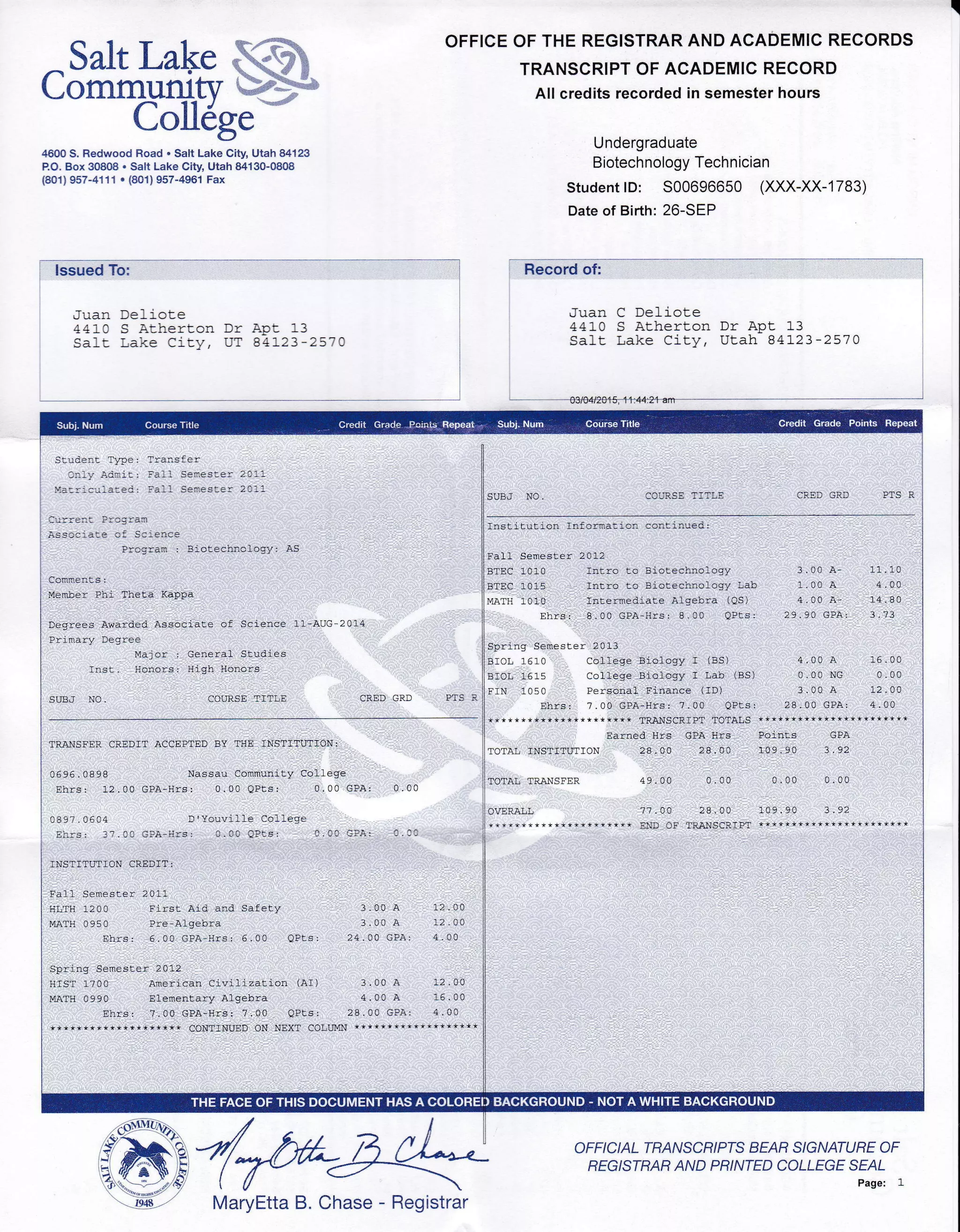slcc transcripts | PDF