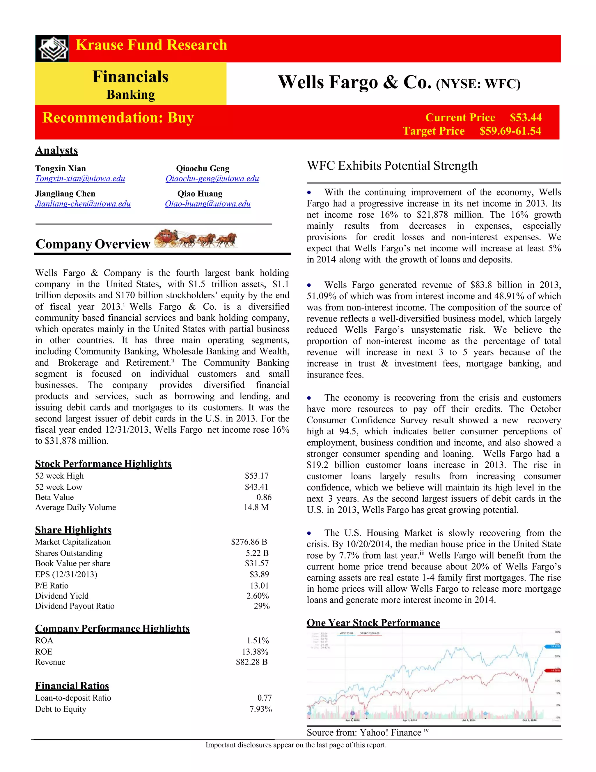 WFC Applied Equity Valuation Report | PDF