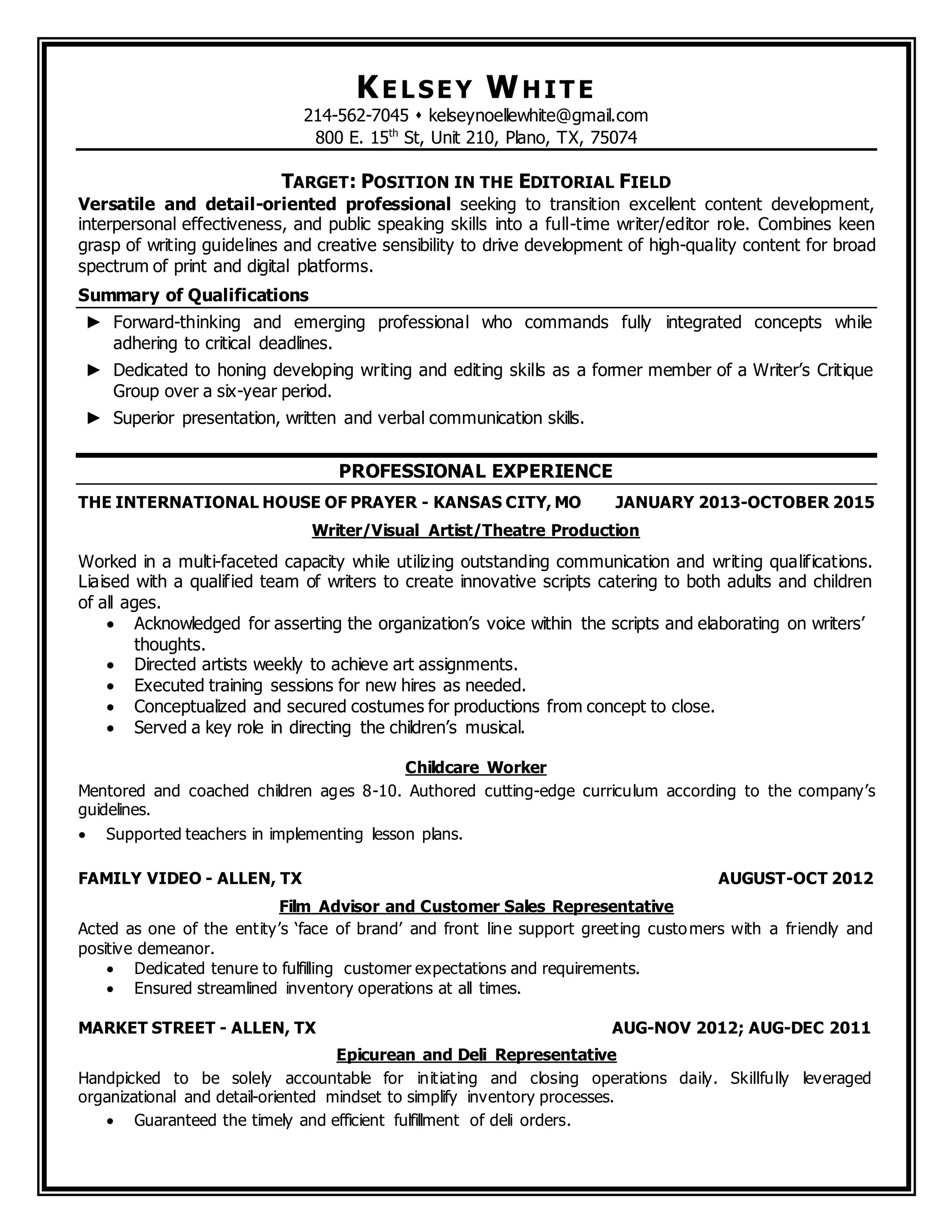 Kelsey White's resume | DOCX | Business | Business and Finance