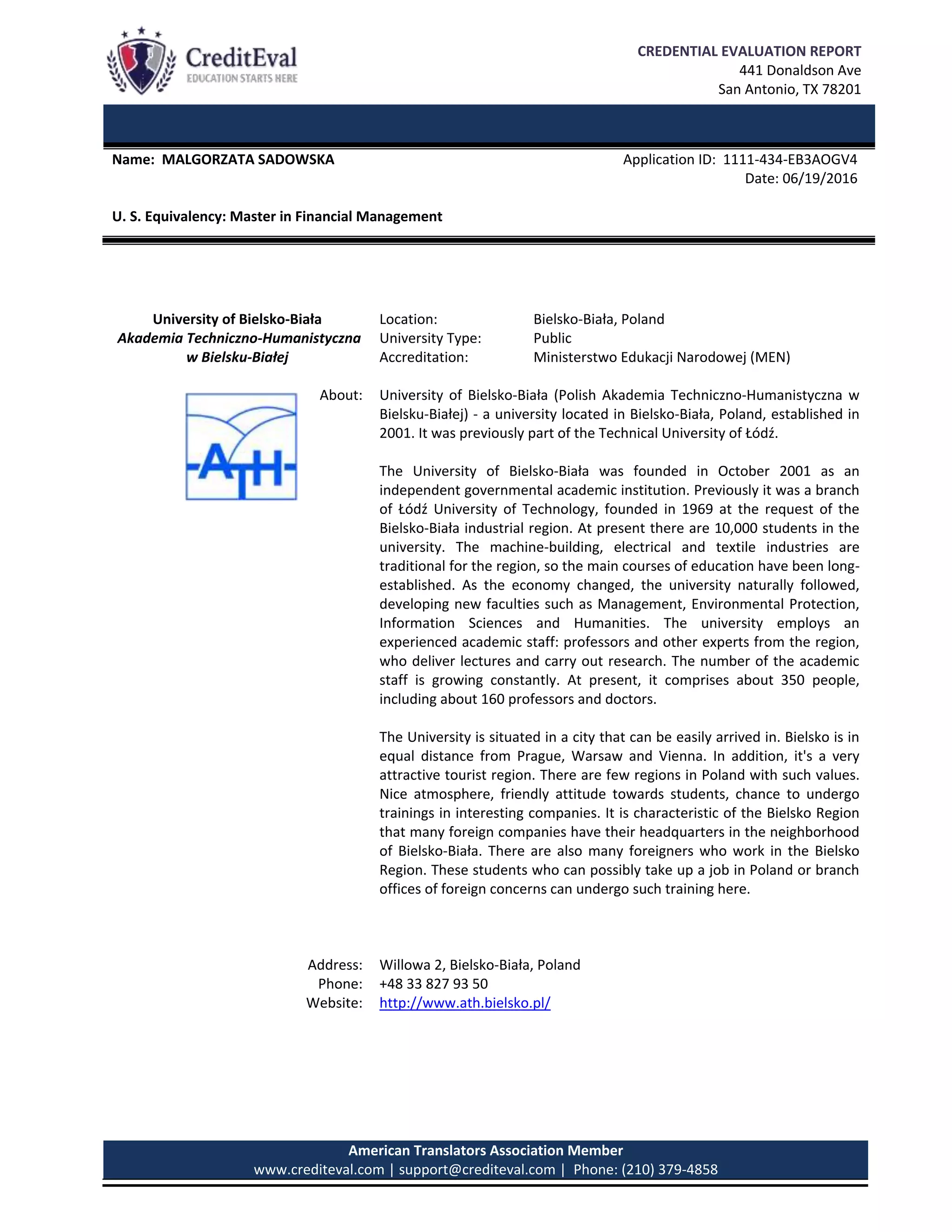 Bachelor. CREDENTIAL EVALUATION REPORT | PDF