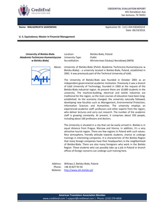 Bachelor. CREDENTIAL EVALUATION REPORT | PDF