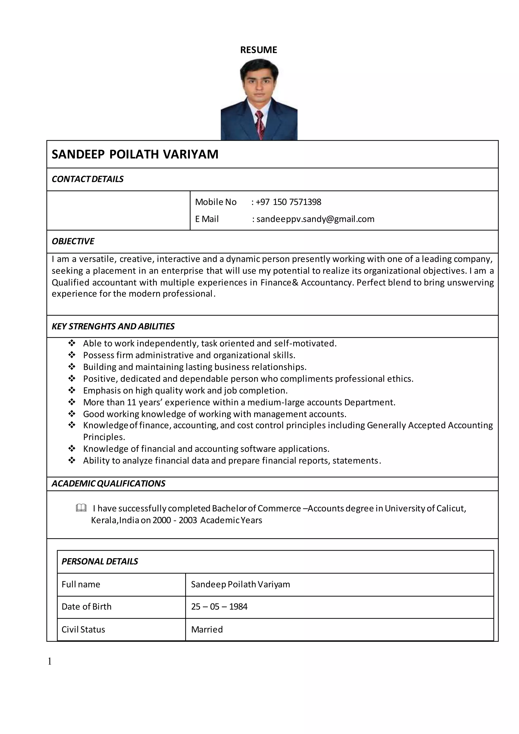 Sandeep_Poilath_Variyam CV | DOCX | Business Accounting & Finance ...