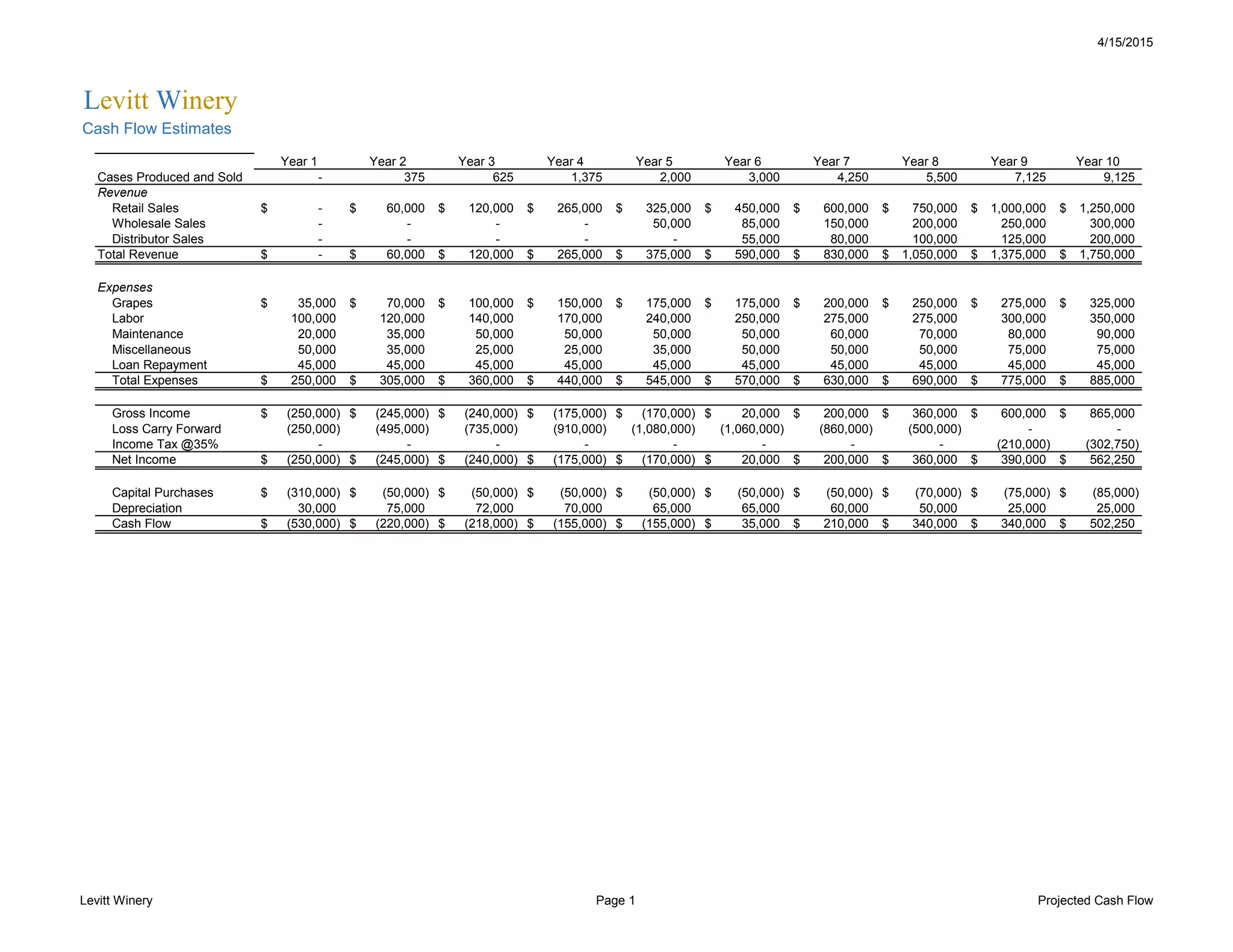 Projected Cash Flow | PDF