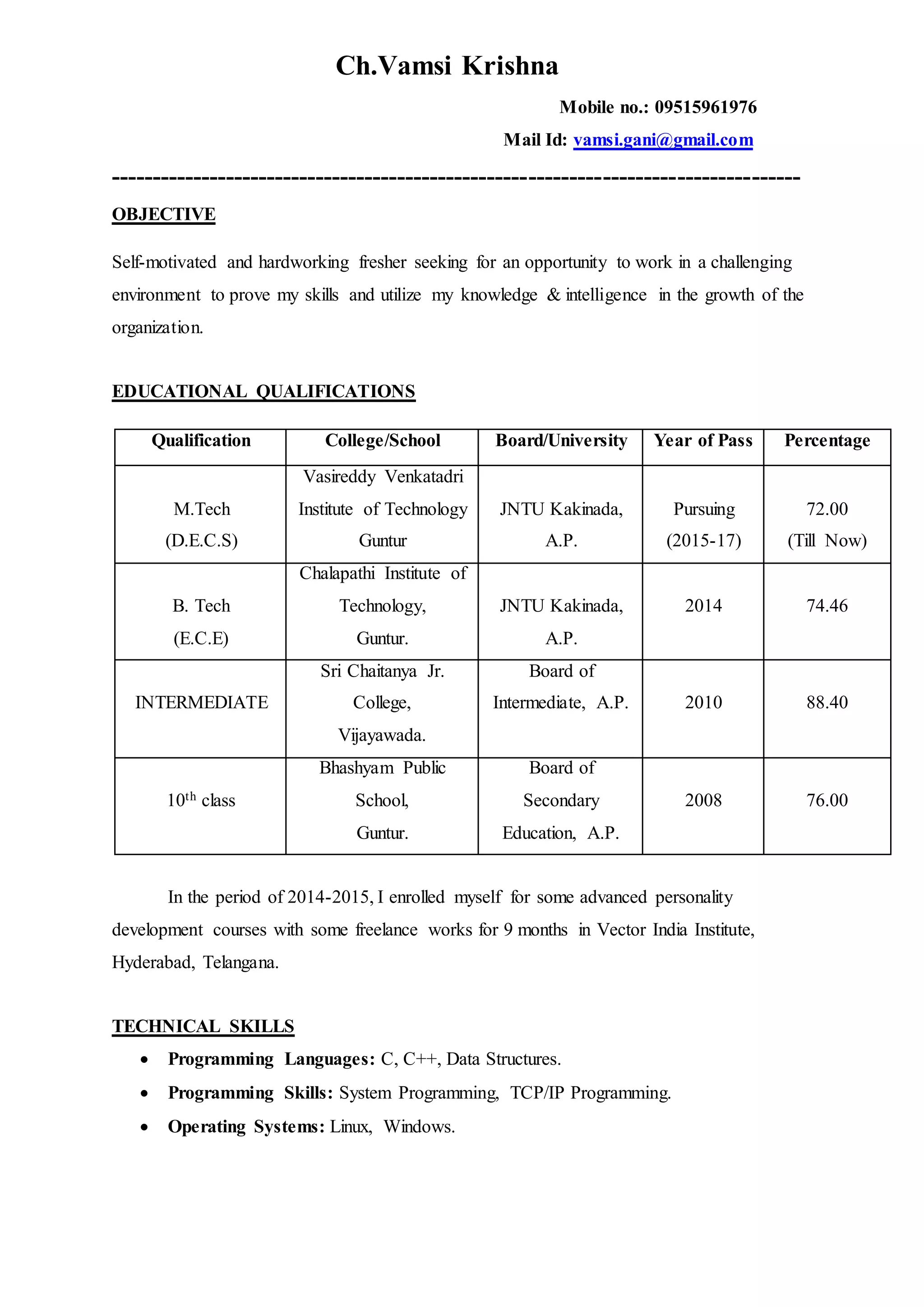 Vamsi's Resume | PDF