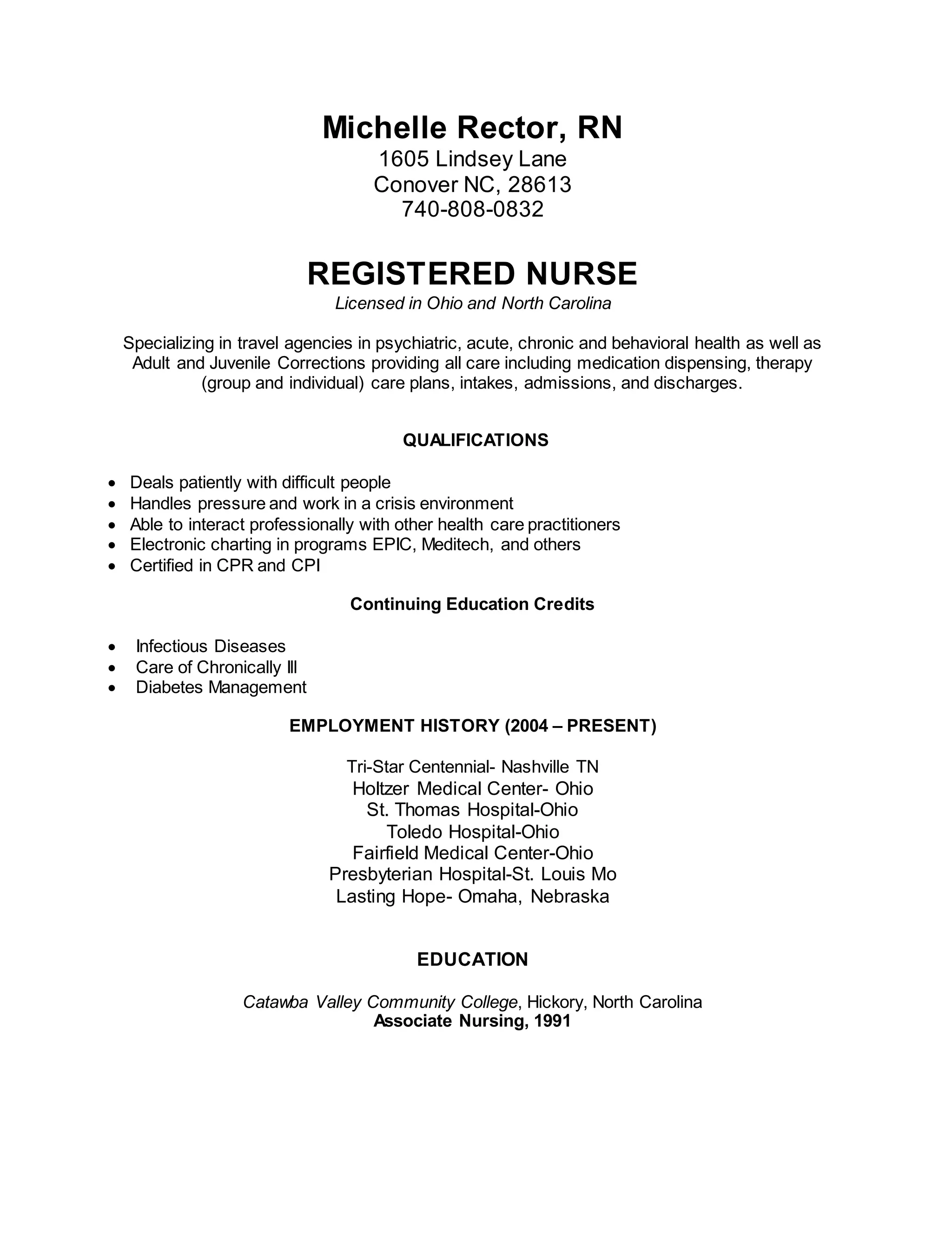 michelle_rector resume 3-10-07 | PDF