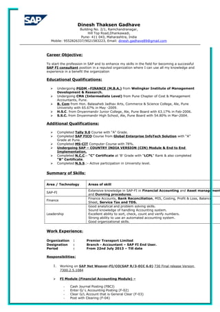 Revised Dinesh Resume | DOC | Business Accounting & Finance | Business