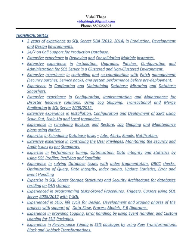 Vishal_SQL_DBA_2exp | PDF