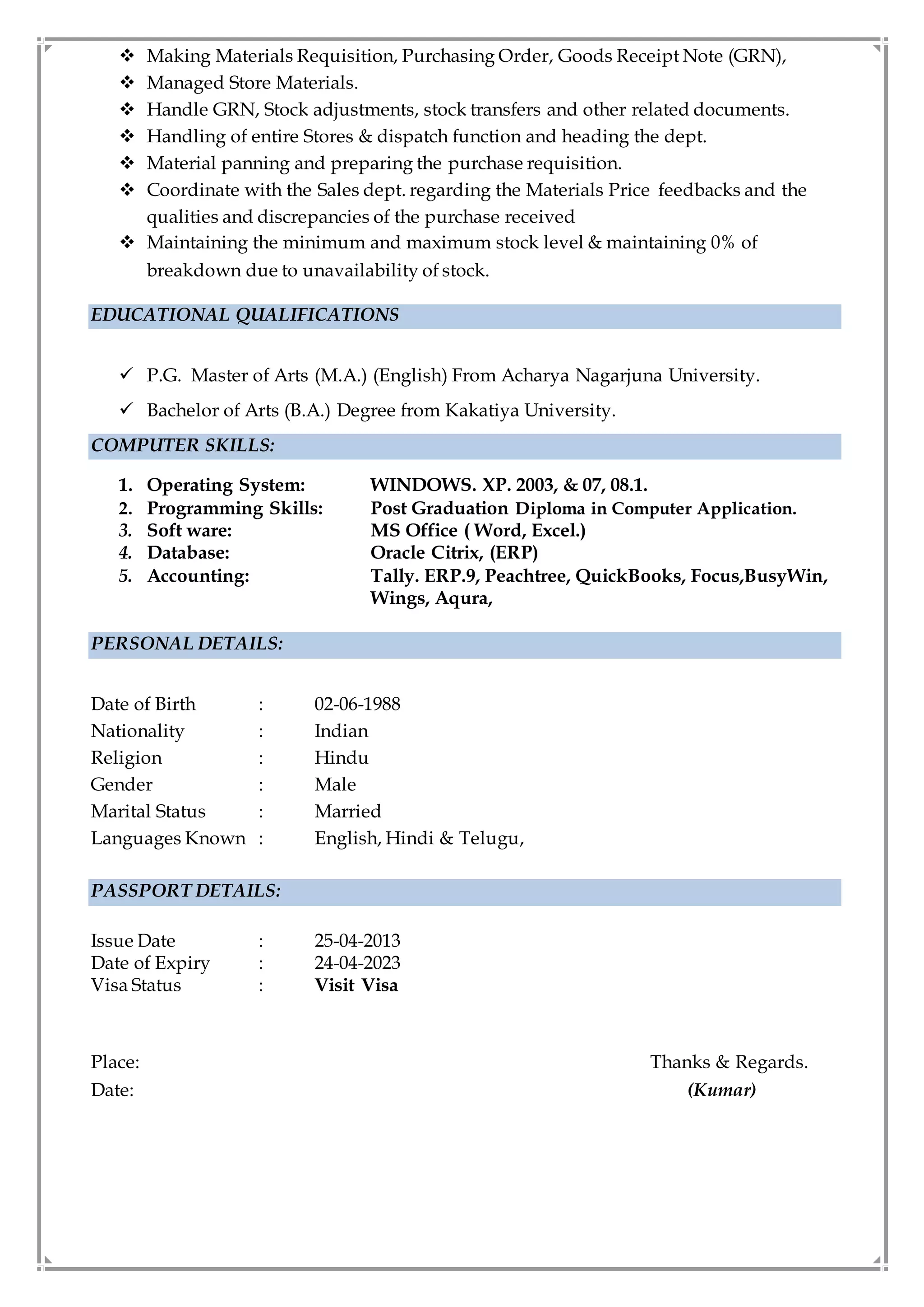 kumar cv for ac | PDF