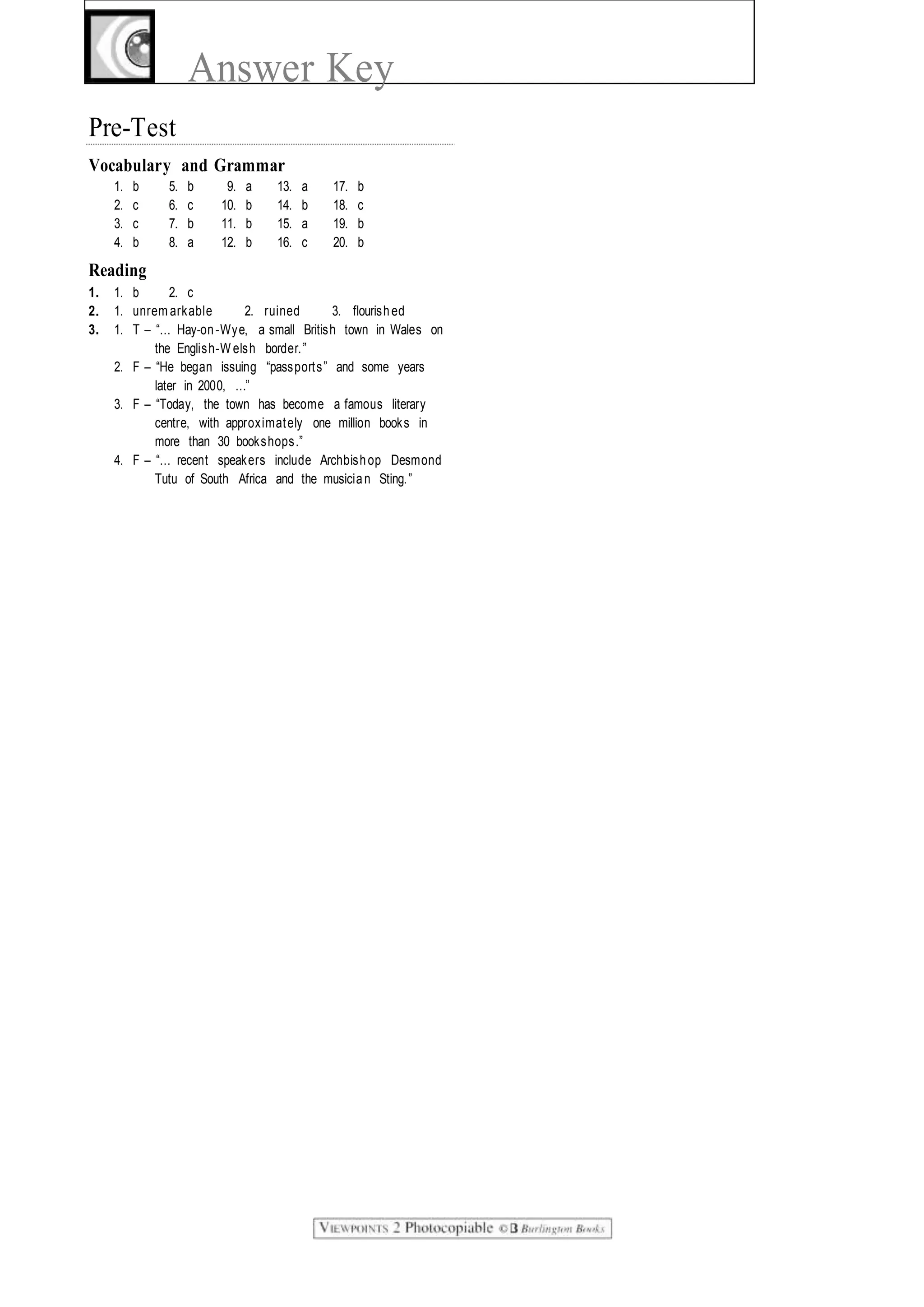 1bach pre test answer key | DOC
