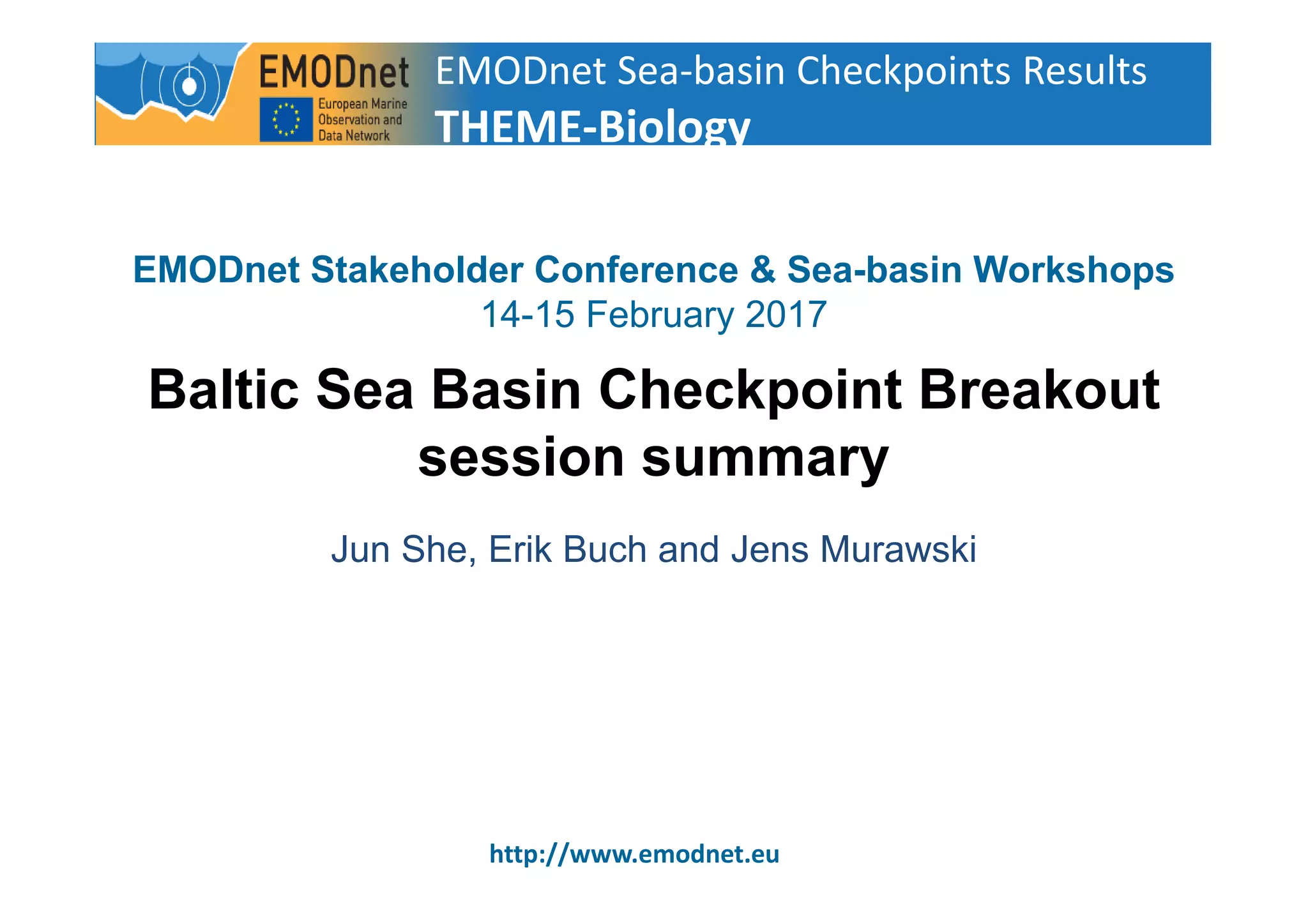 Outputs and recommendations from the Baltic Sea-basin Checkpoint ...