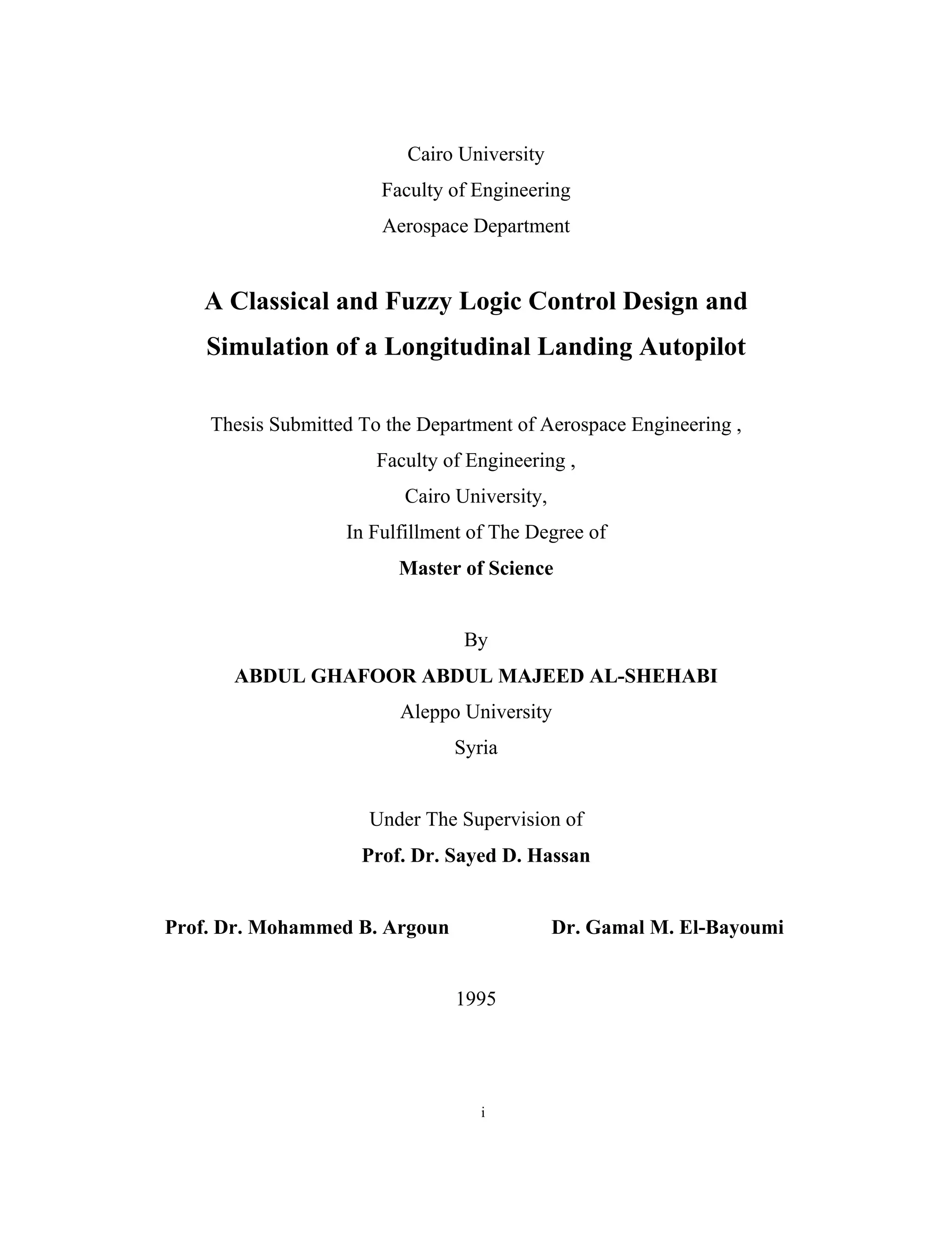 shehabi - A Classical and Fuzzy Logic Control Design and Simulation of a Longitudinal Landing ...