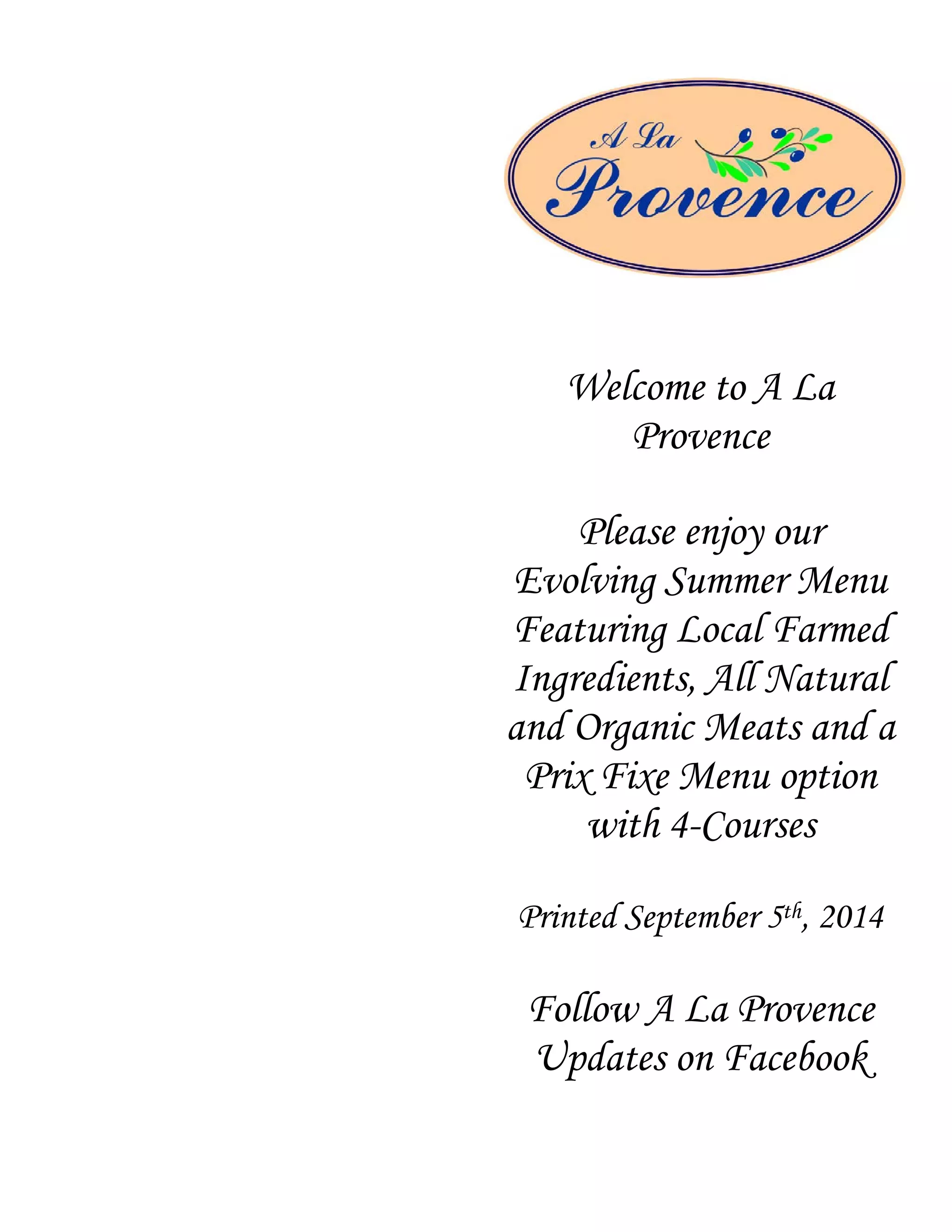 A La Provence Dinner Menu | PDF