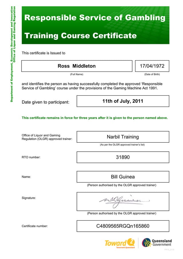 RSG Certificate | PDF | Casinos & Gambling | Attractions