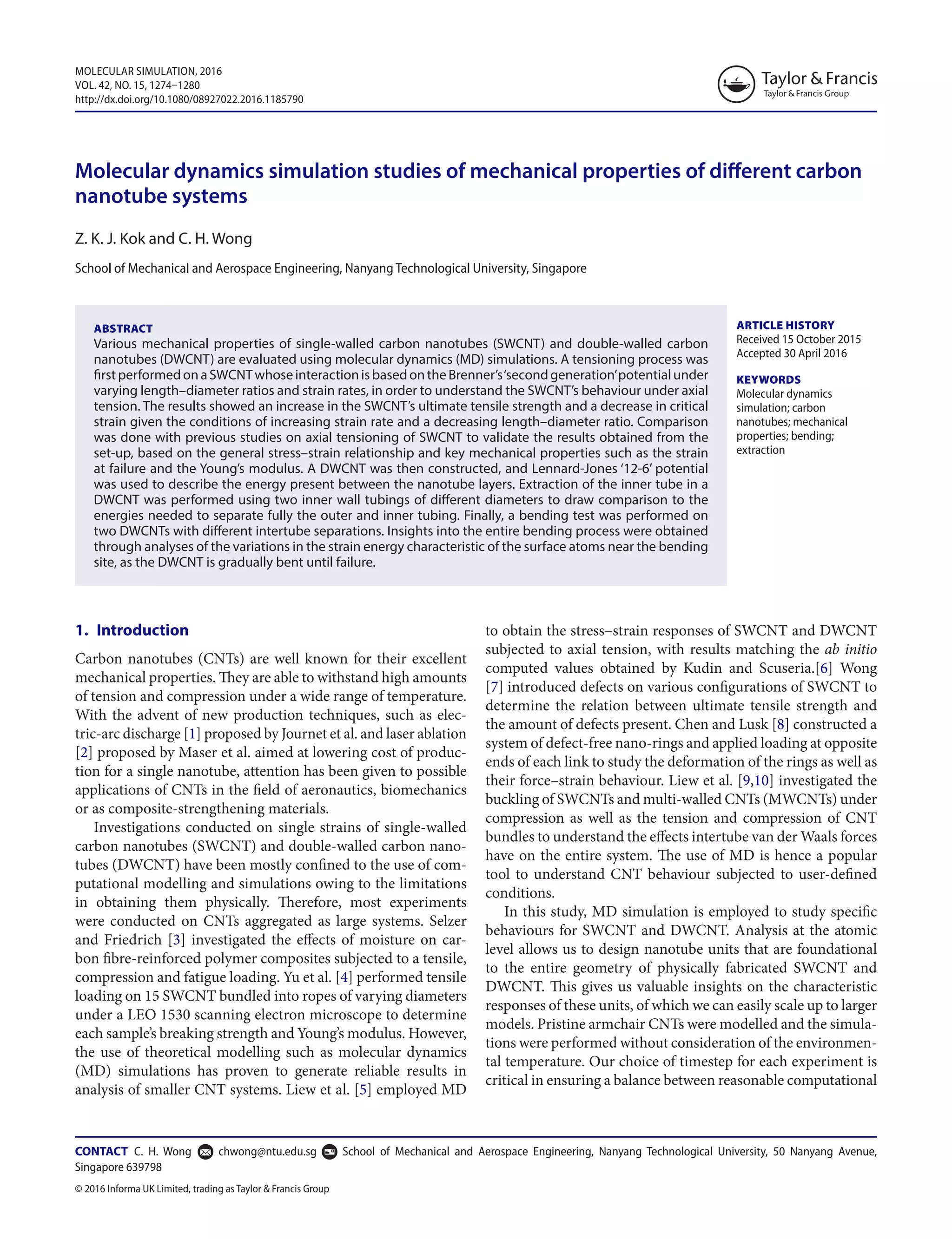 Molecular dynamics simulation studies of mechanical properties of different carbon nanotube ...