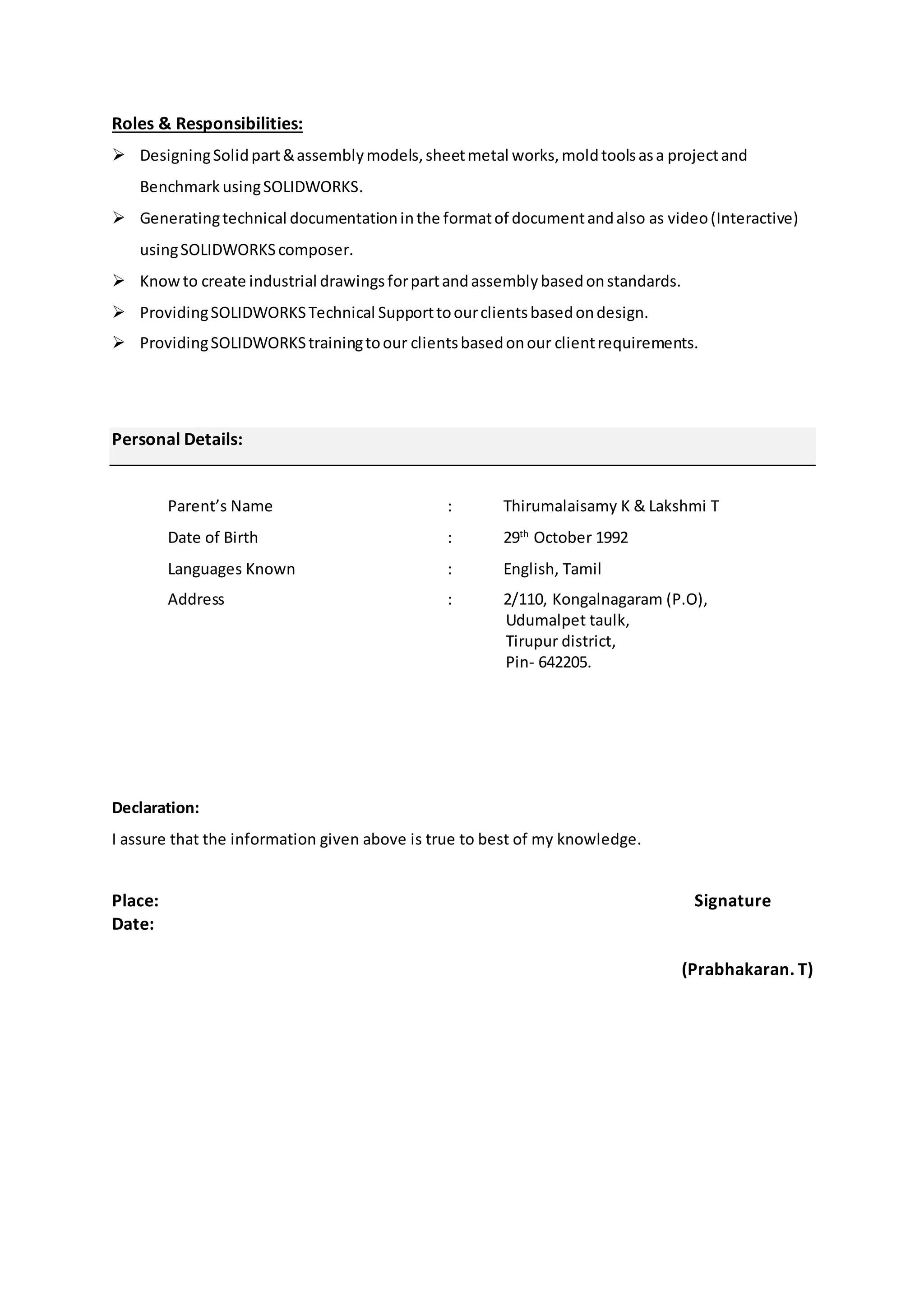 prabhakaran resume | DOCX