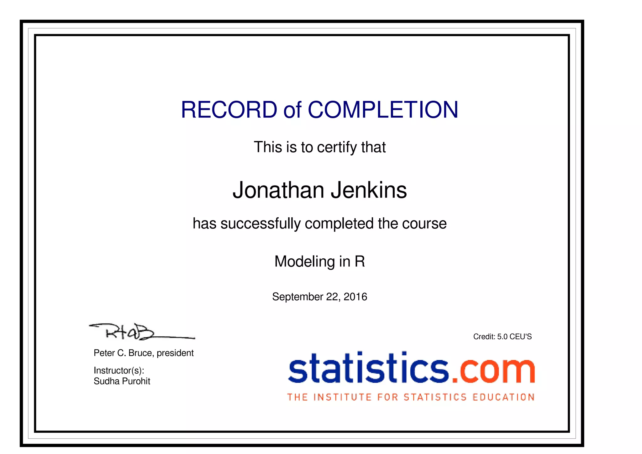 Modeling in R_Record of Completion | PPT