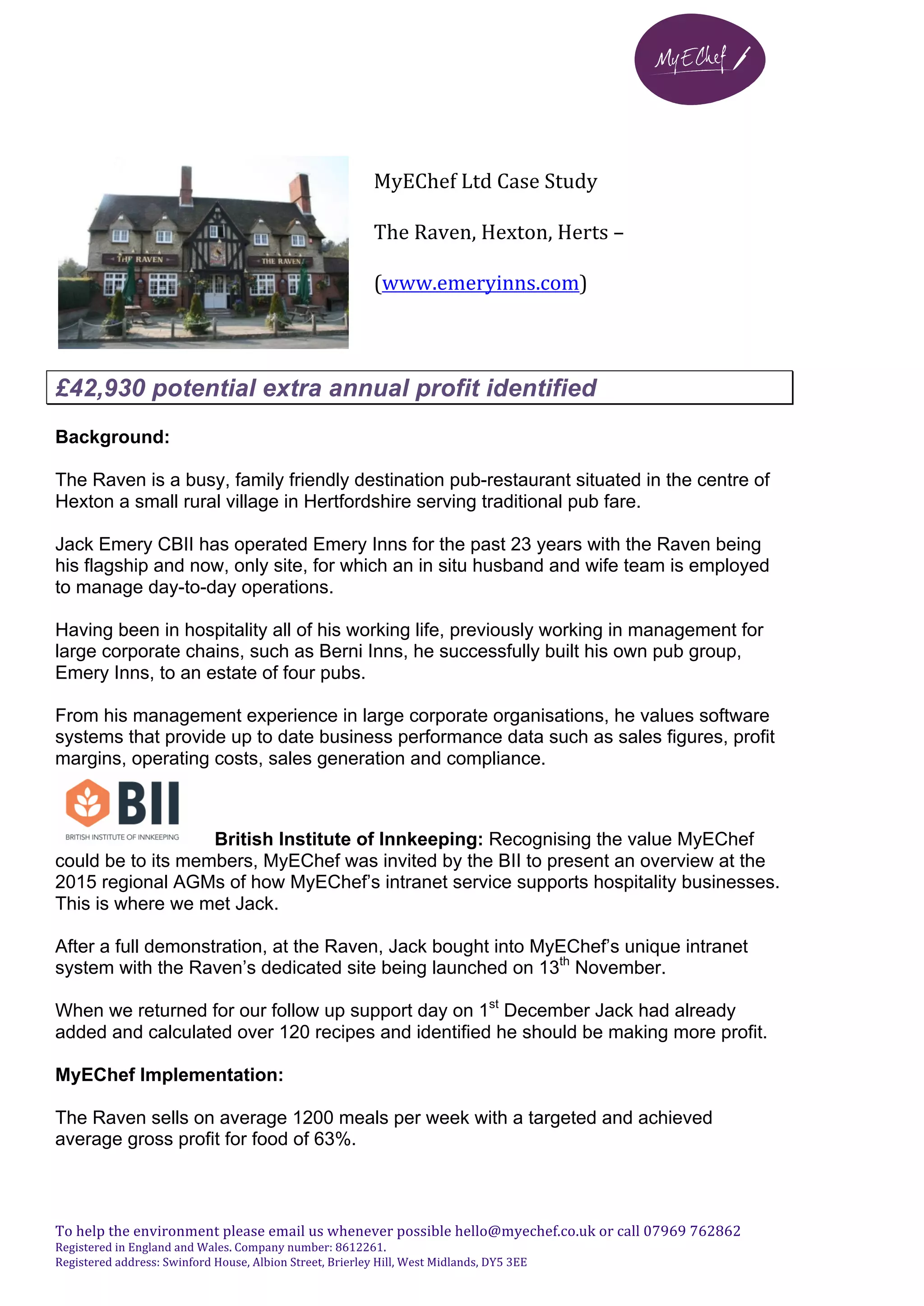 MyEChef Case study – The Raven, Hexton | PDF