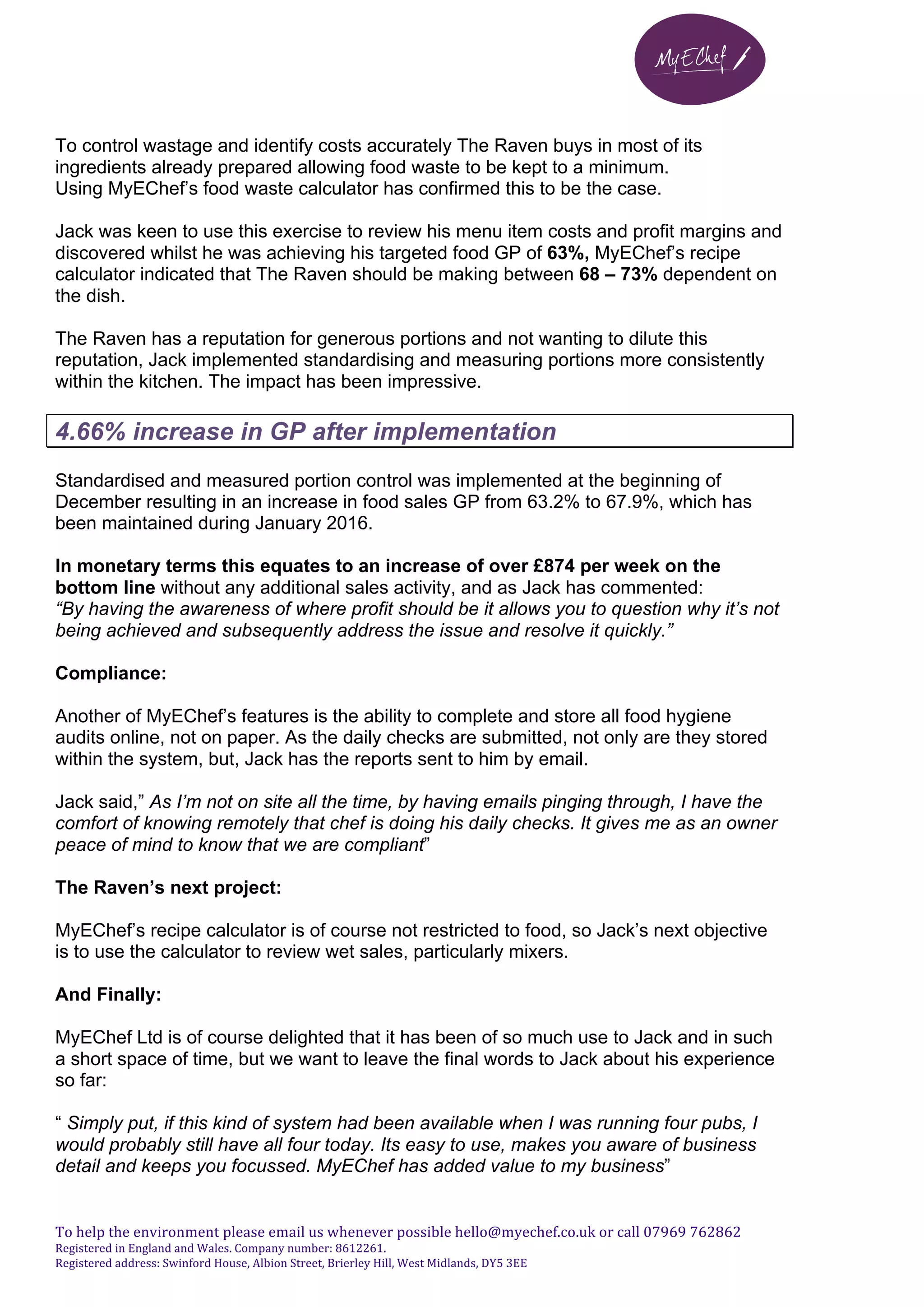 MyEChef Case study – The Raven, Hexton | PDF
