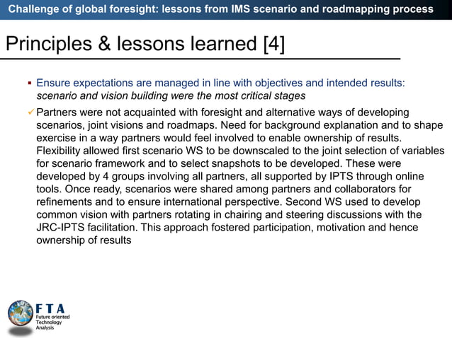 GLOBAL FORESIGHT: LESSONS FROM SCENARIO AND ROADMAPPING EXERCISE ON ...