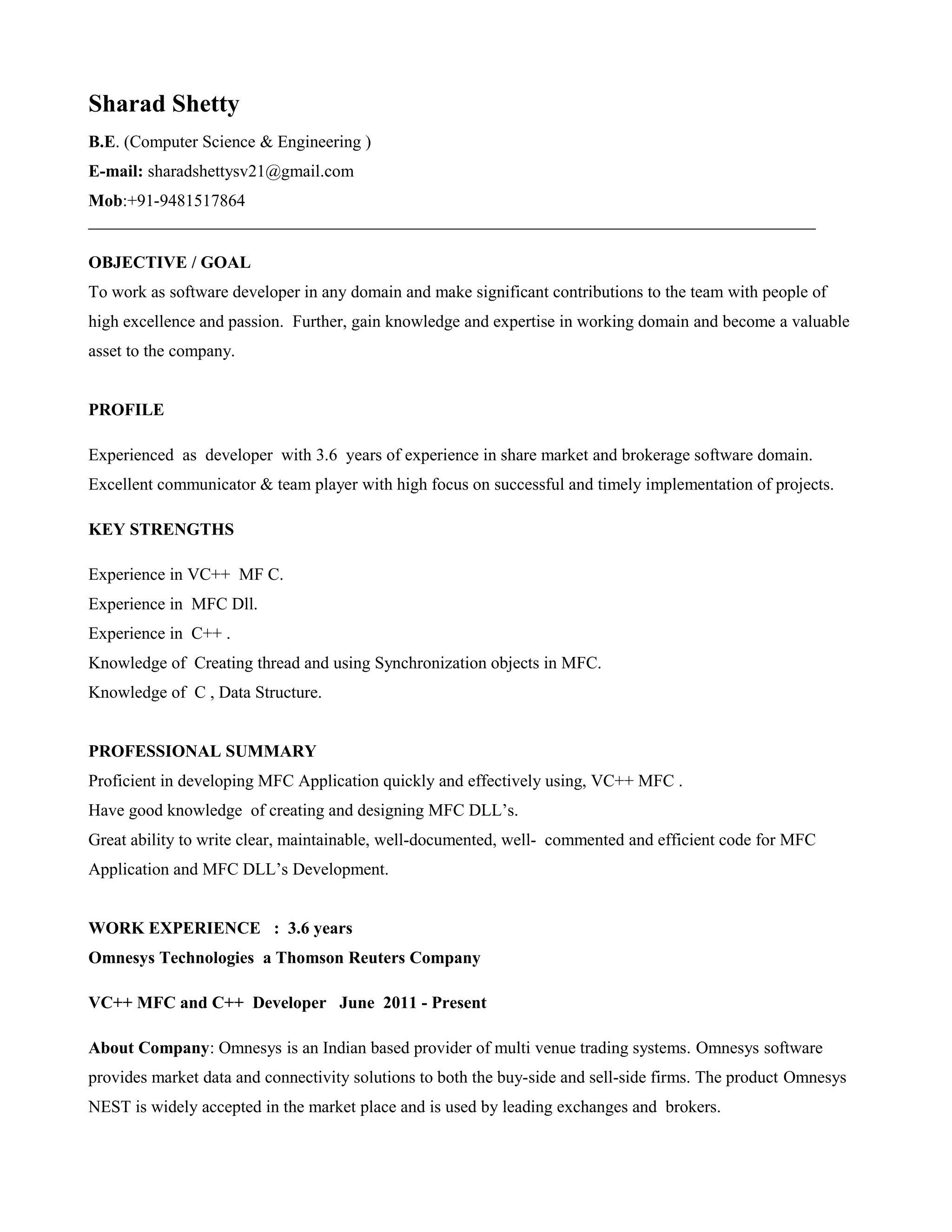 SharadResume new | DOC