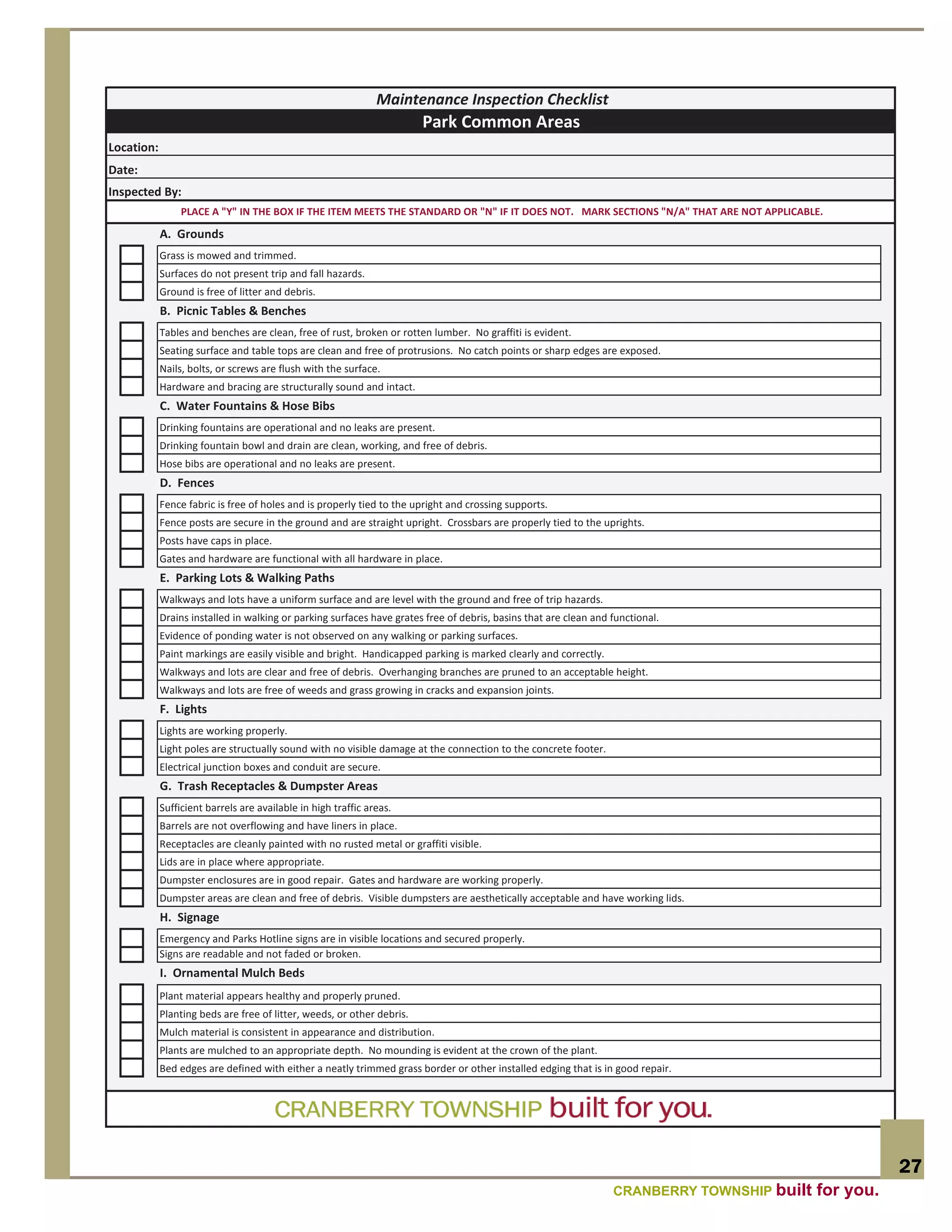 Parks Maintenance Plan | PDF