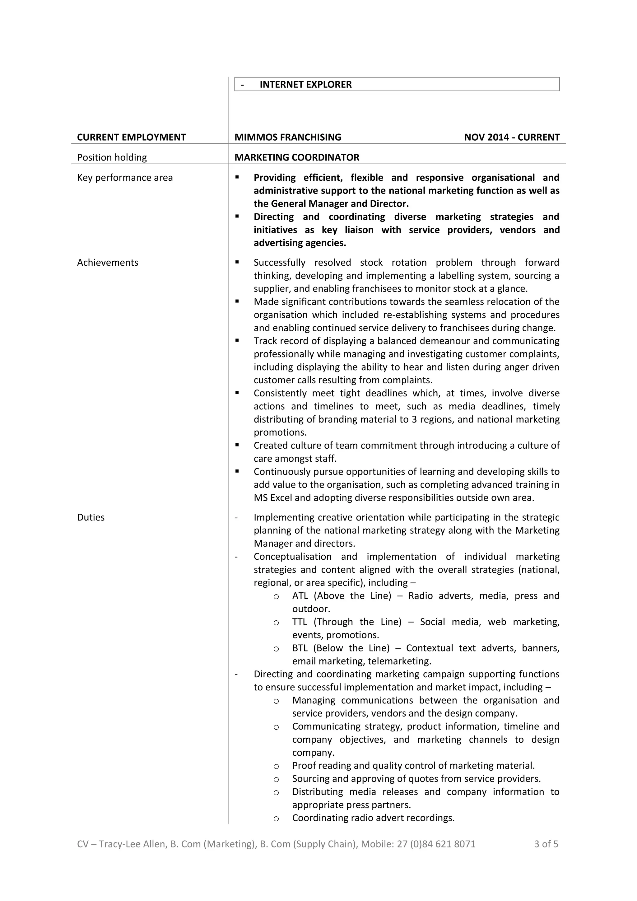 TRACY-LEE ALLEN CV | PDF