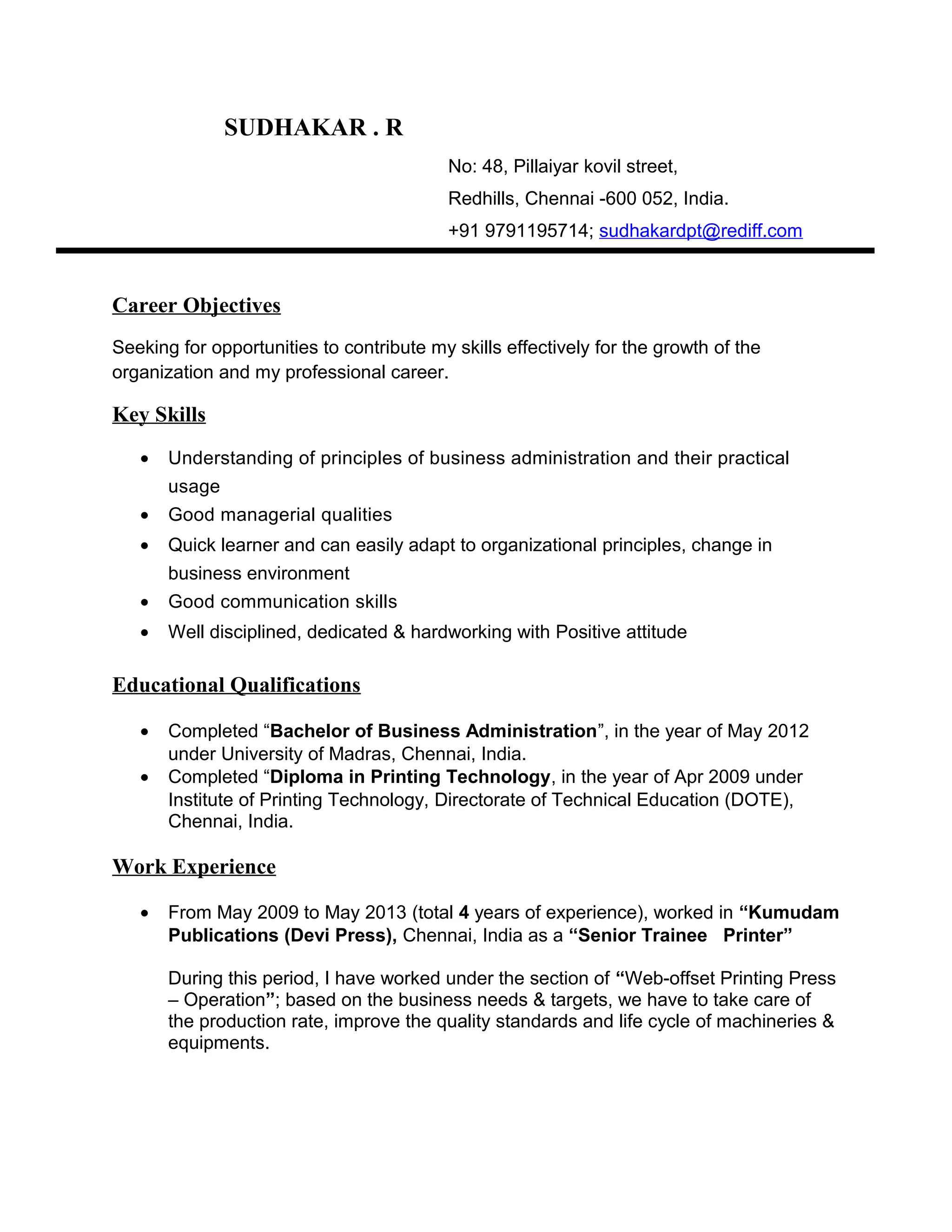 sudhakar resume | DOC