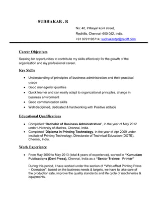 sudhakar resume | PDF