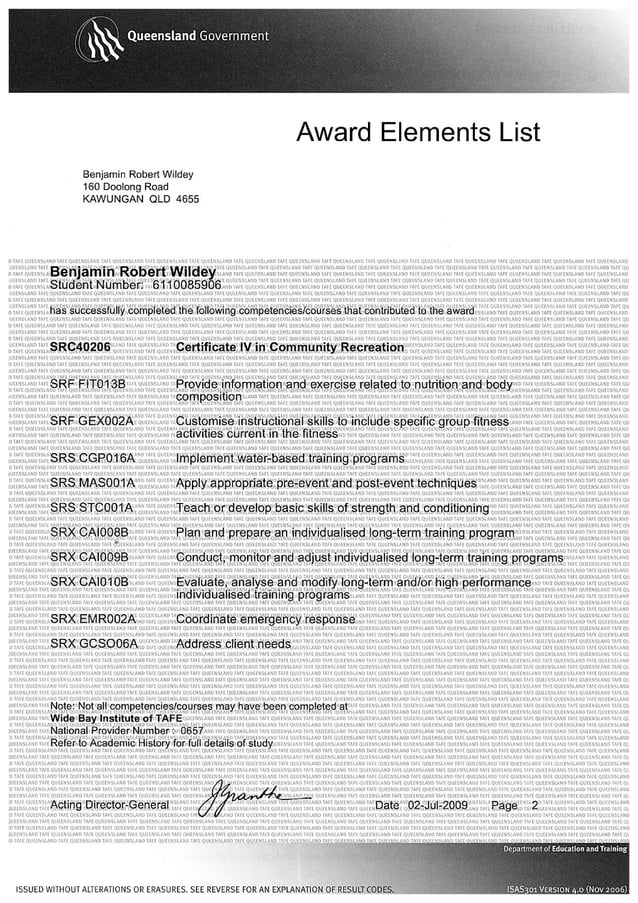 Certificate IV in Community Recreation SRC40206 TAFE Transcript P2 ...