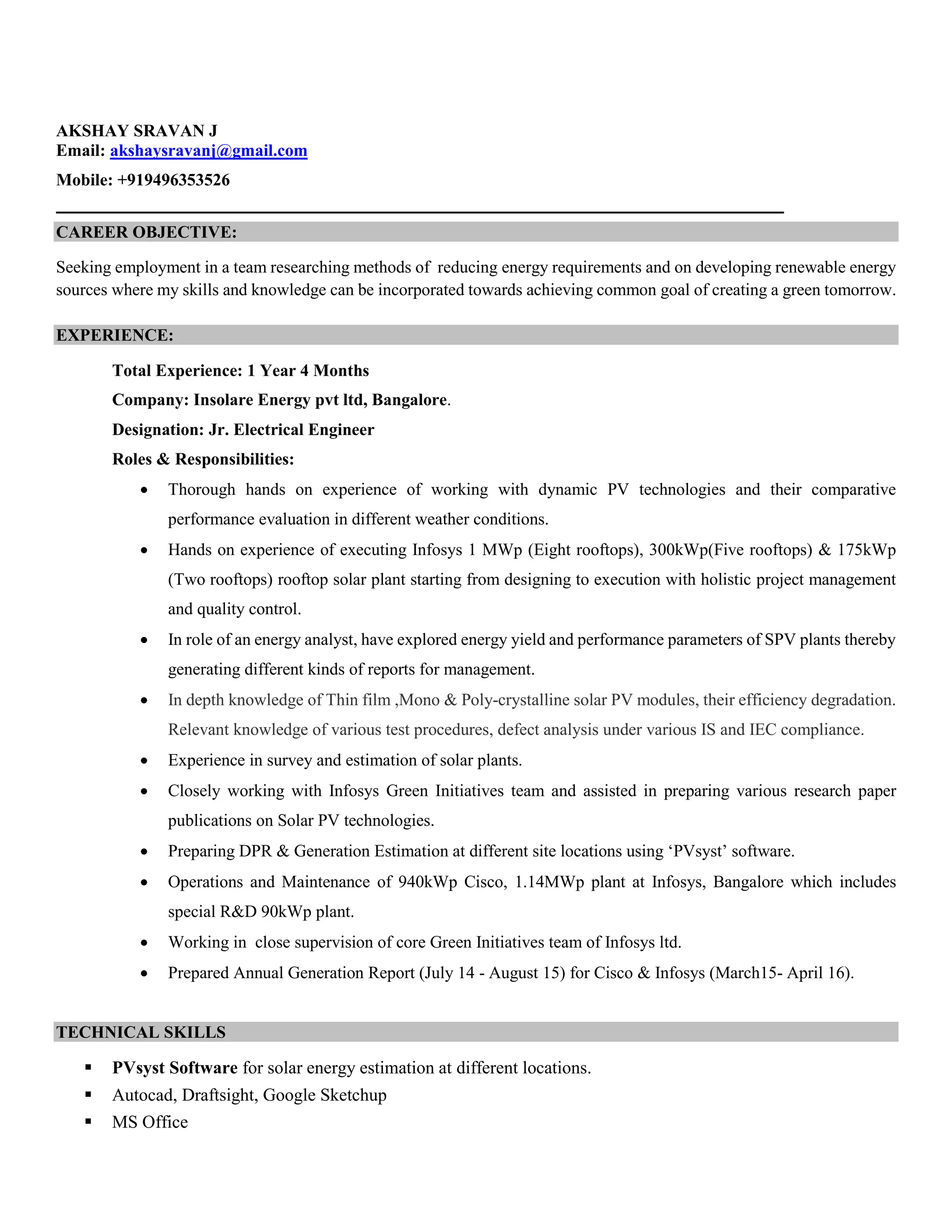 Akshay_Sravan J Resume_R | PDF | Landscaping | Home & Garden